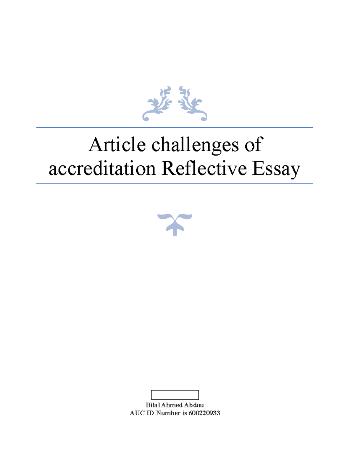 Article challenges of accreditation Reflective Essay - Article ...