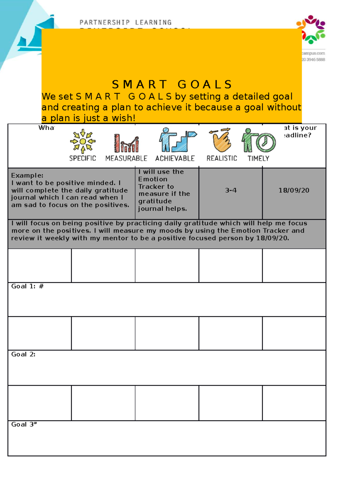1. Smart Goals for Well-being - S M A R T G O A L S We set S M A R T G ...
