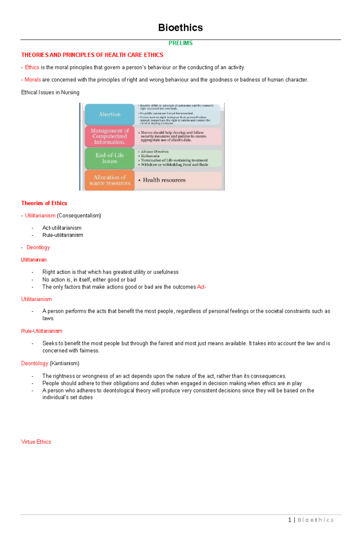 Bioethics - 1 | B i o e t h i c s Bioethics PRELIMS THEORIES AND ...