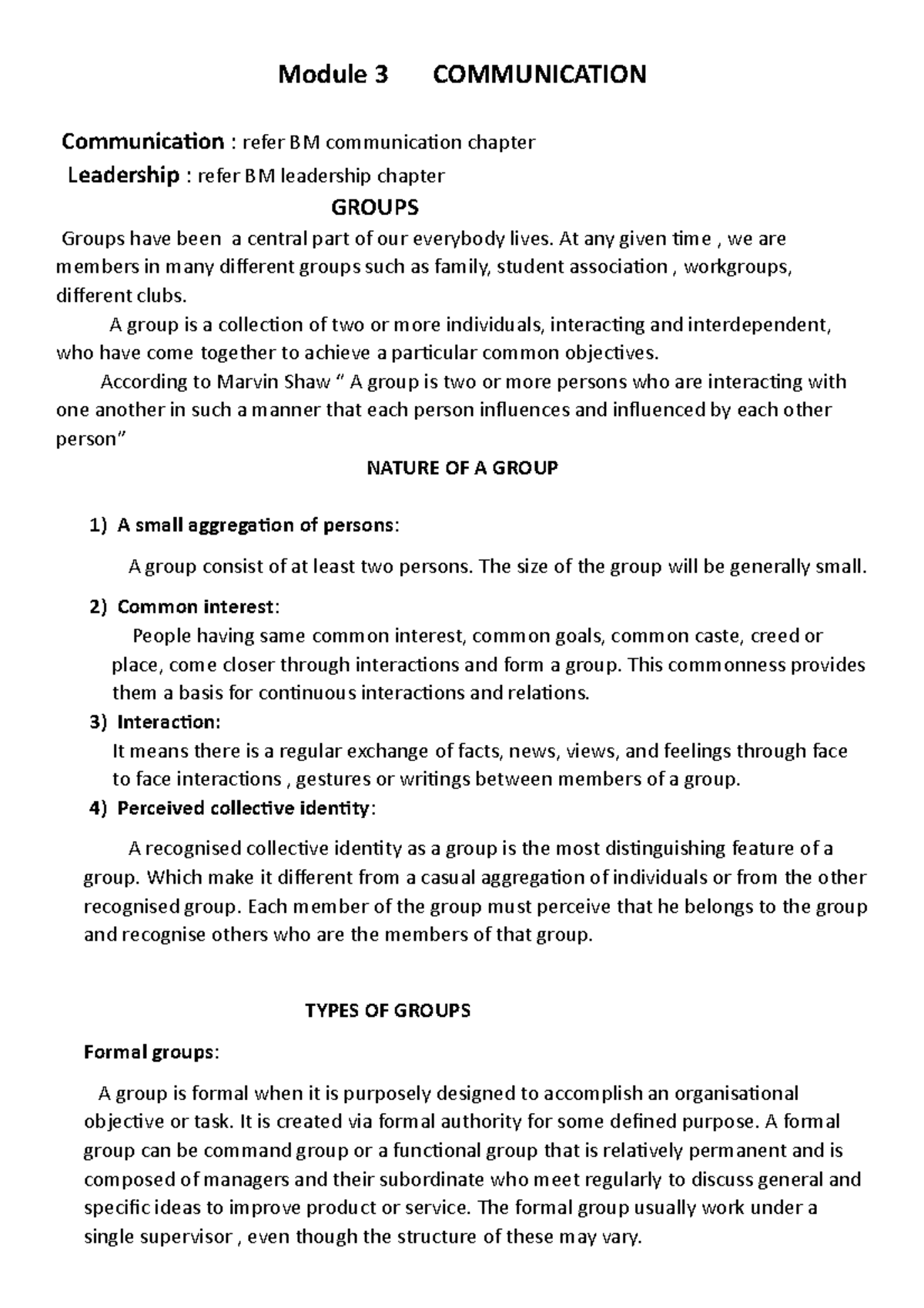 Groups module 3 - IMPORTANT STUDY MATERIAL - Module 3 COMMUNICATION ...