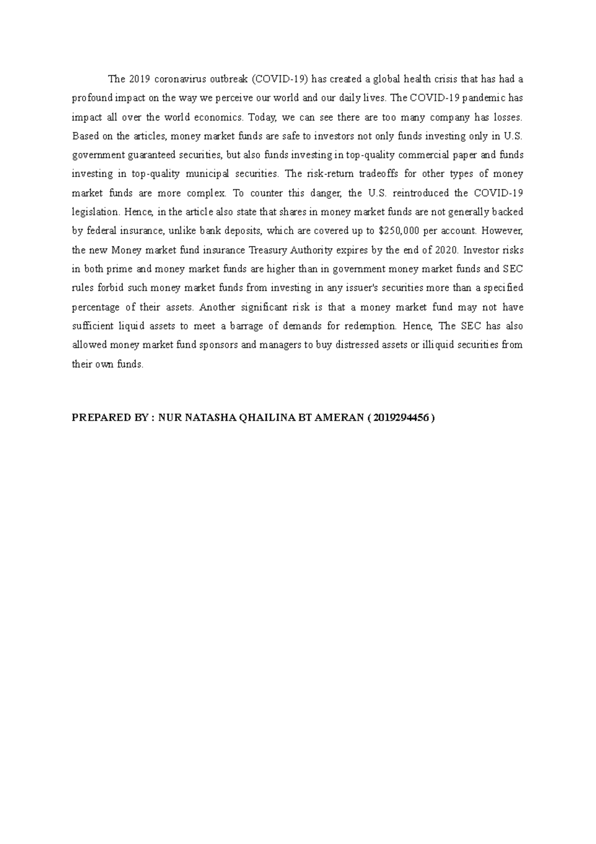 FIN435 ( 2nd assignment ) - The 2019 coronavirus outbreak (COVID-19 ...