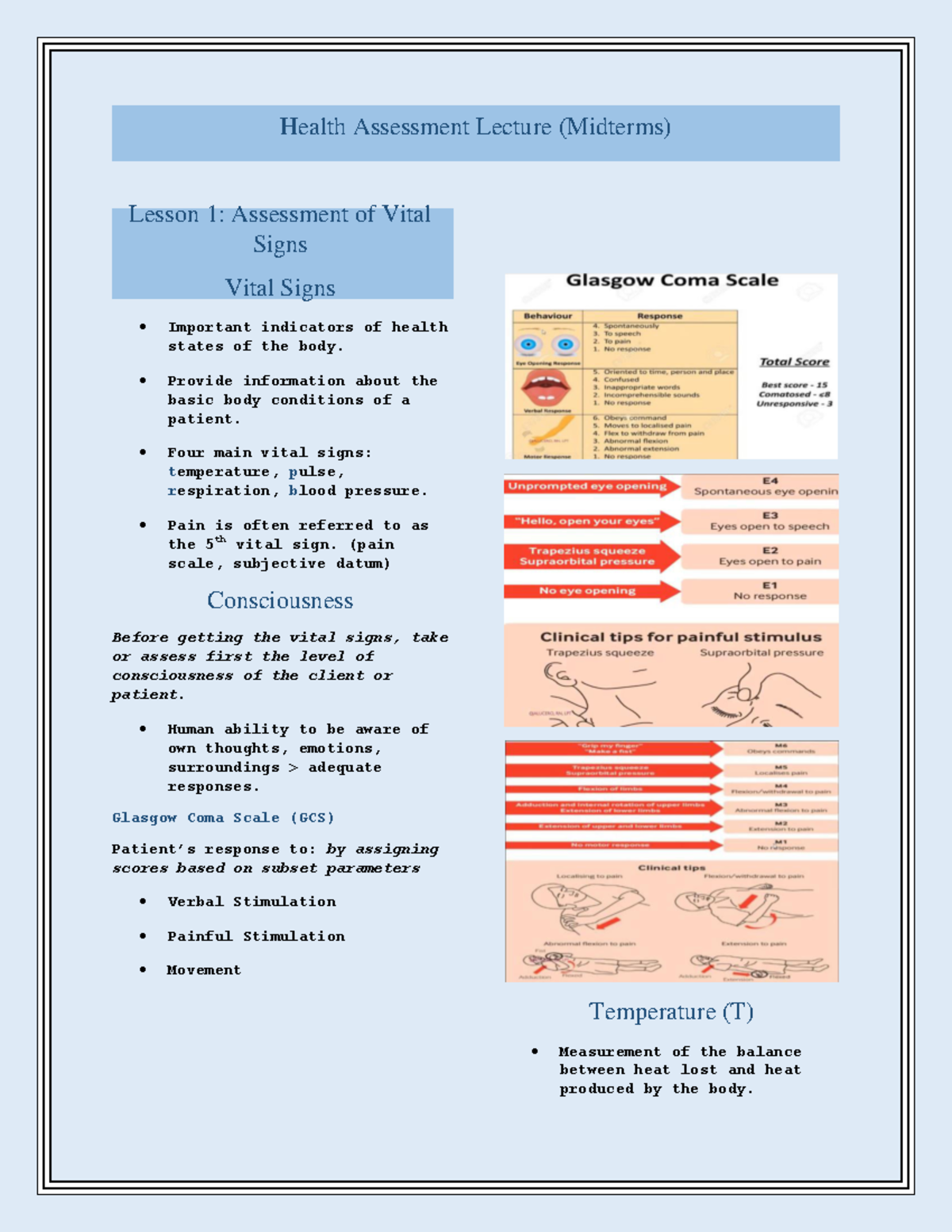 Health Assessment Lecture Notes - Health Assessment Lecture (Midterms ...