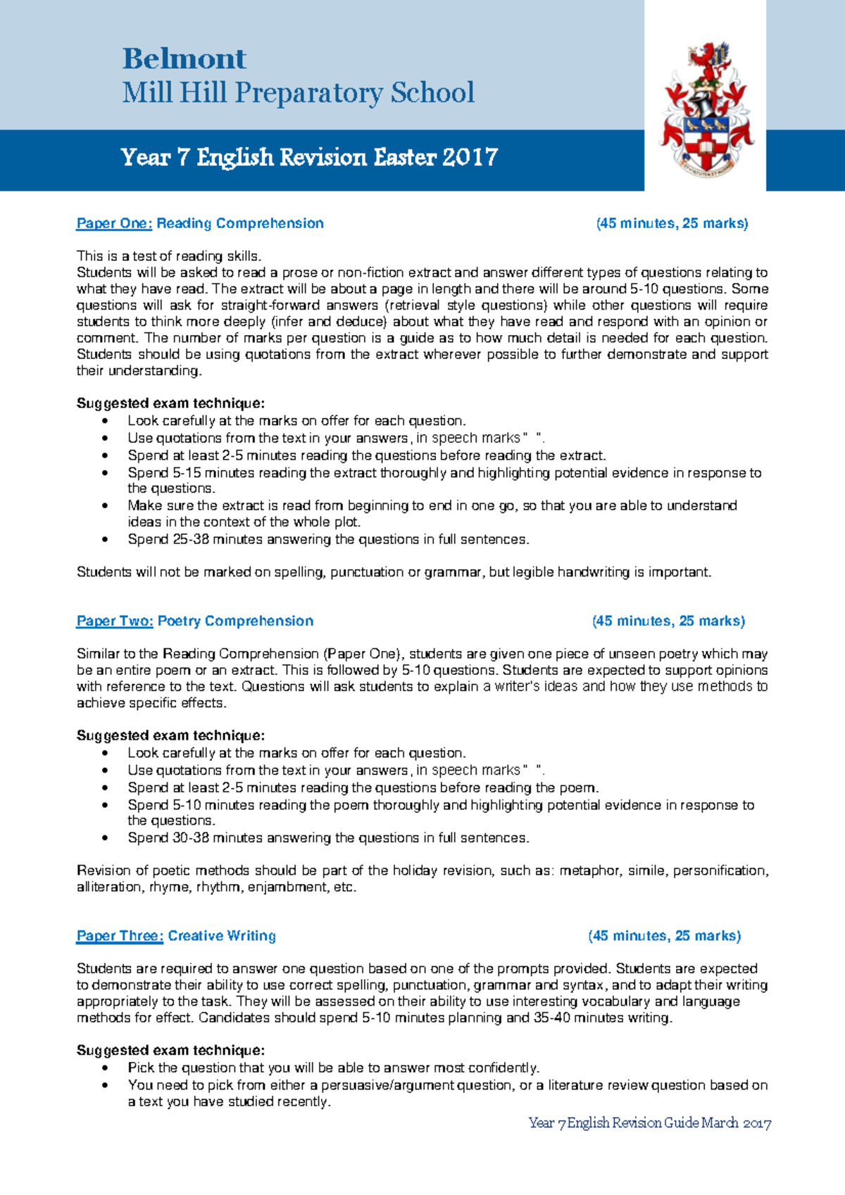 Year7-English - This is the year7-english practice exam questions for ...