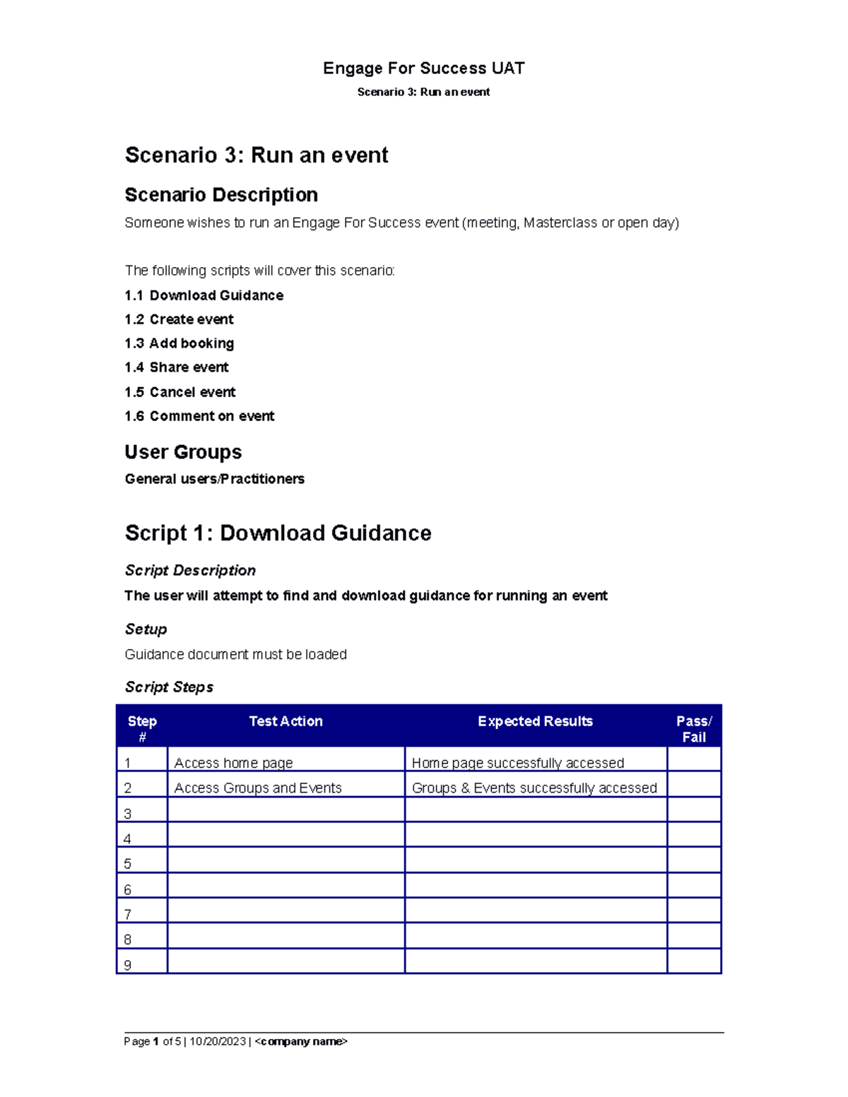Test-scenario-run-an-event - Engage For Success UAT Scenario 3: Run an ...