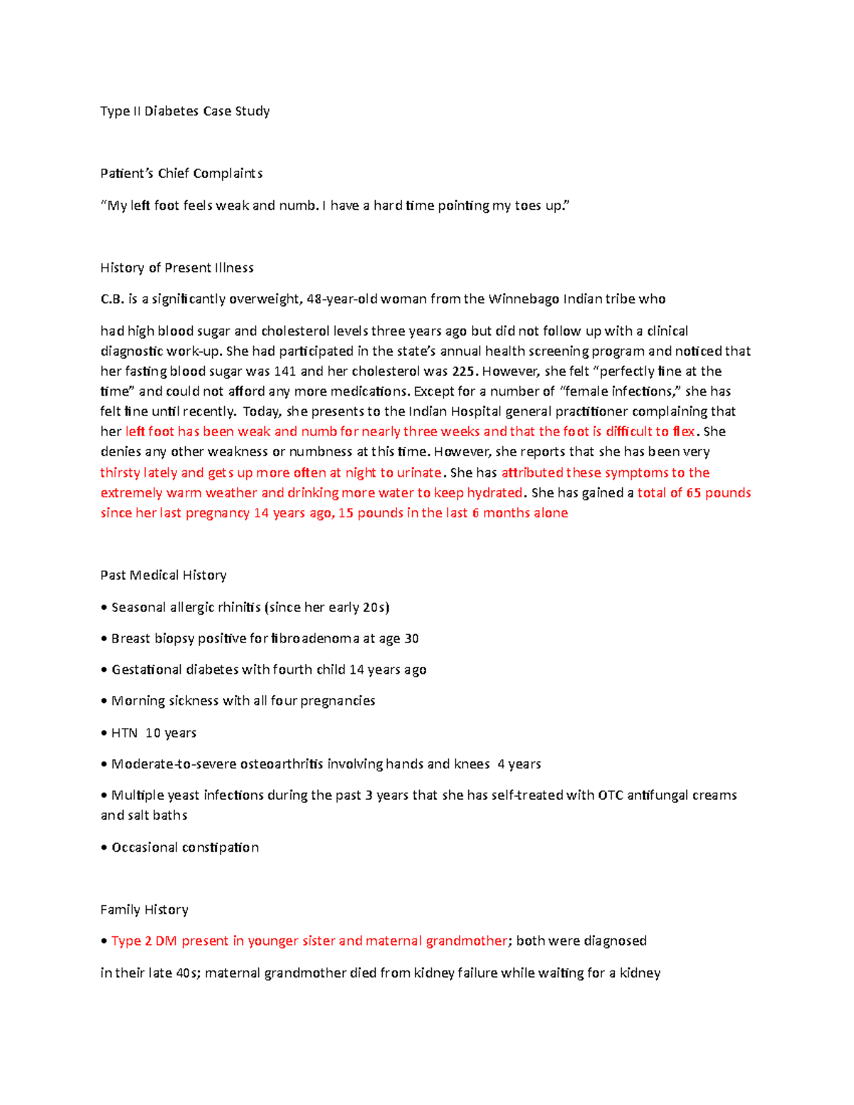 Type II Diabetes Case Study IH - Type II Diabetes Case Study Patient’s ...