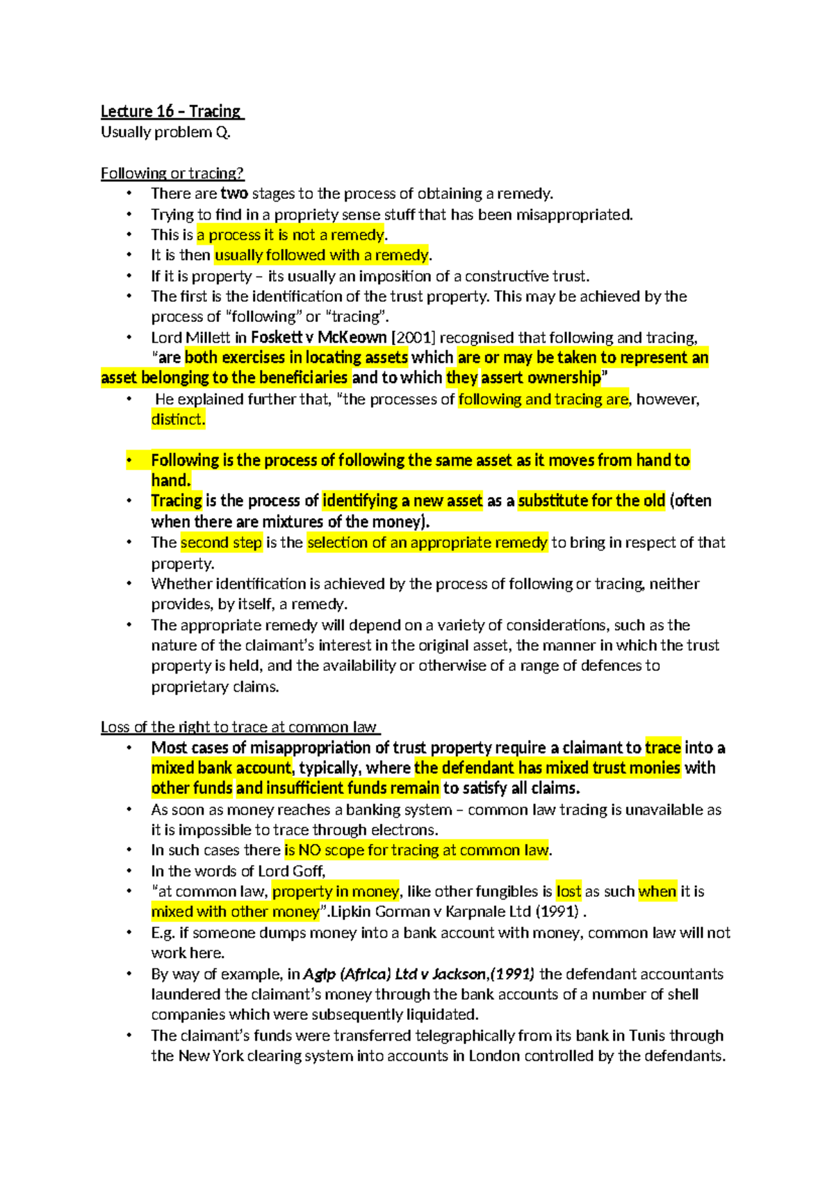 Lecture 16 - Tracing - Lecture 16 – Tracing Usually problem Q. Following or tracing? - There are ...