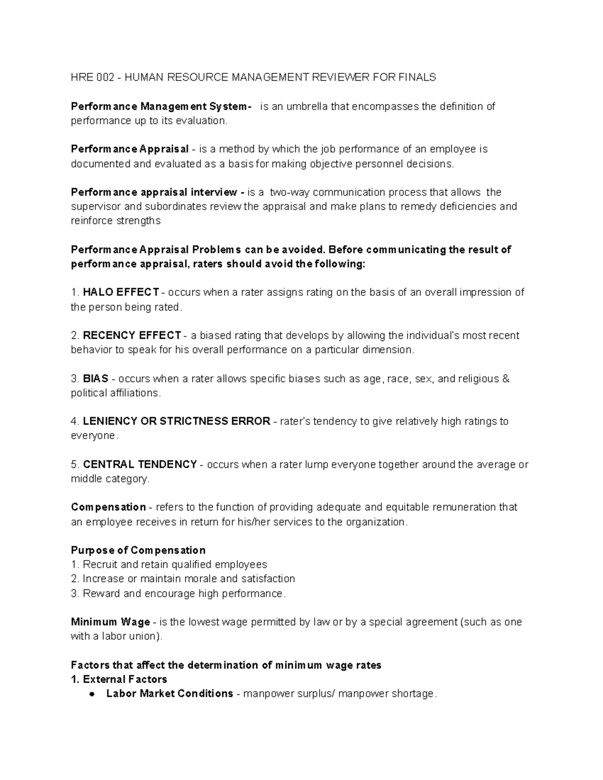 HRE 002 - Human Resource Management Reviewer FOR Finals - HRE 002 ...