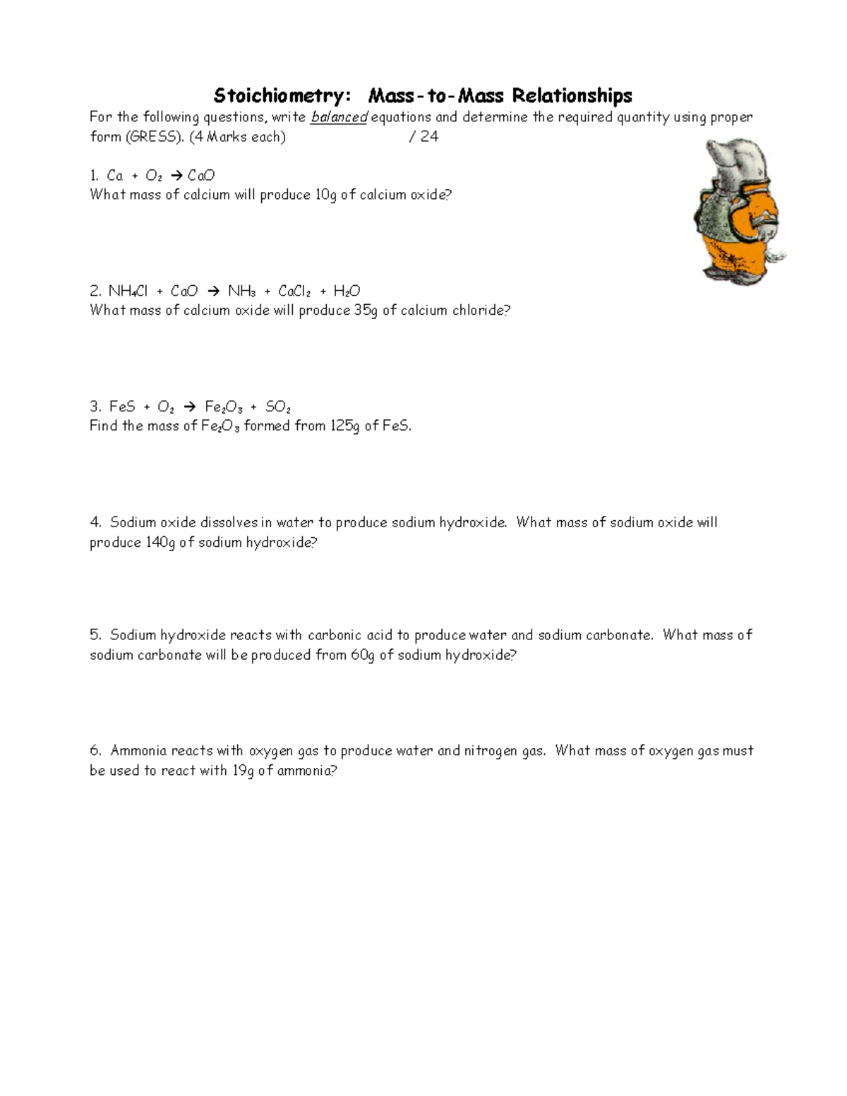Stoichiometry assignment - Stoichiometry: Mass-to-Mass Relationships ...