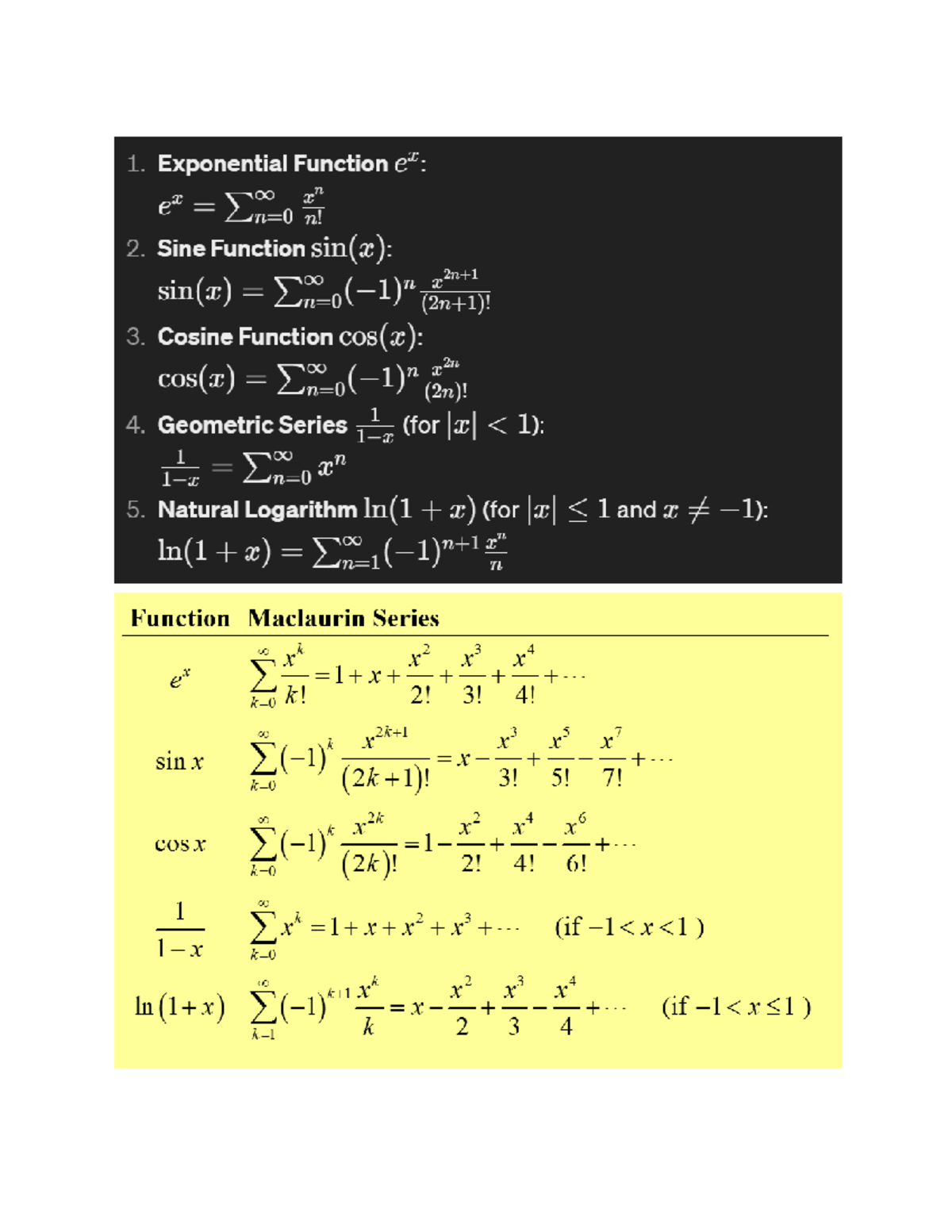 Calc 2 formula sheet midterm 2 - Math 1Za3 - Studocu