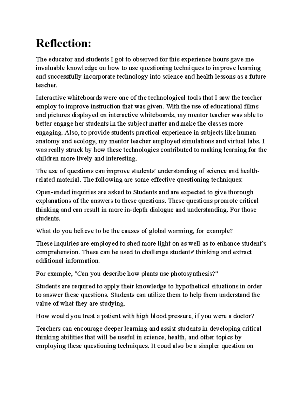 Week 5 Reflection - Reflection: The educator and students I got to ...