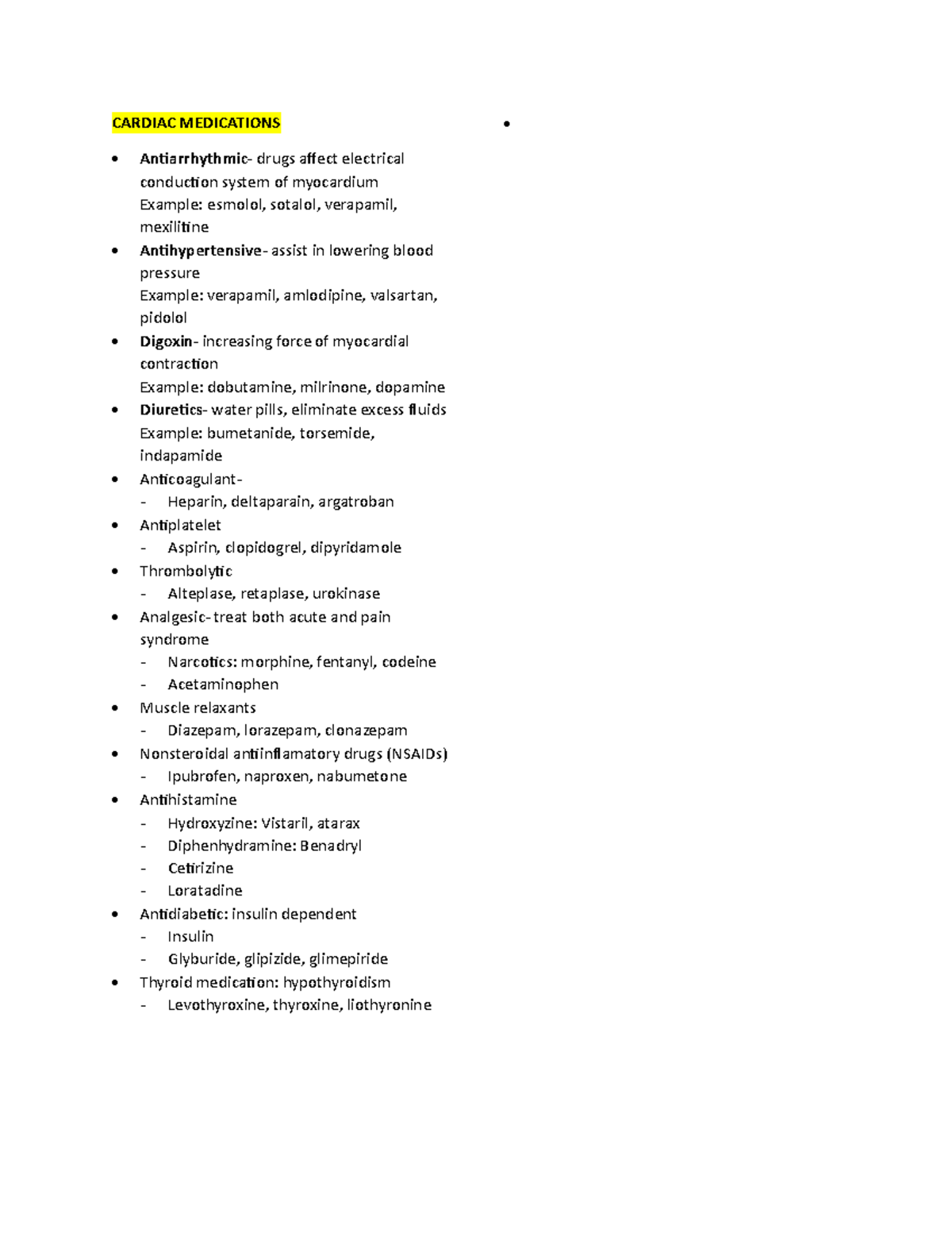 Cardiac Medications - notes - CARDIAC MEDICATIONS Antiarrhythmic- drugs ...