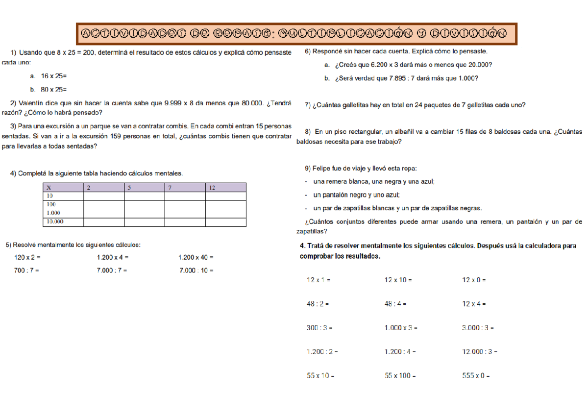 Actividades DE Repaso Multiplicacion Y Division - matematica ...