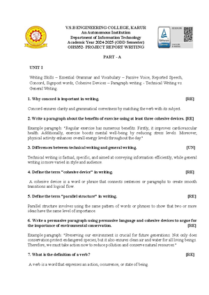 PRW - heloo - OHS352 PROJECT REPORT WRITING L T P C 3 0 0 3 COURSE ...