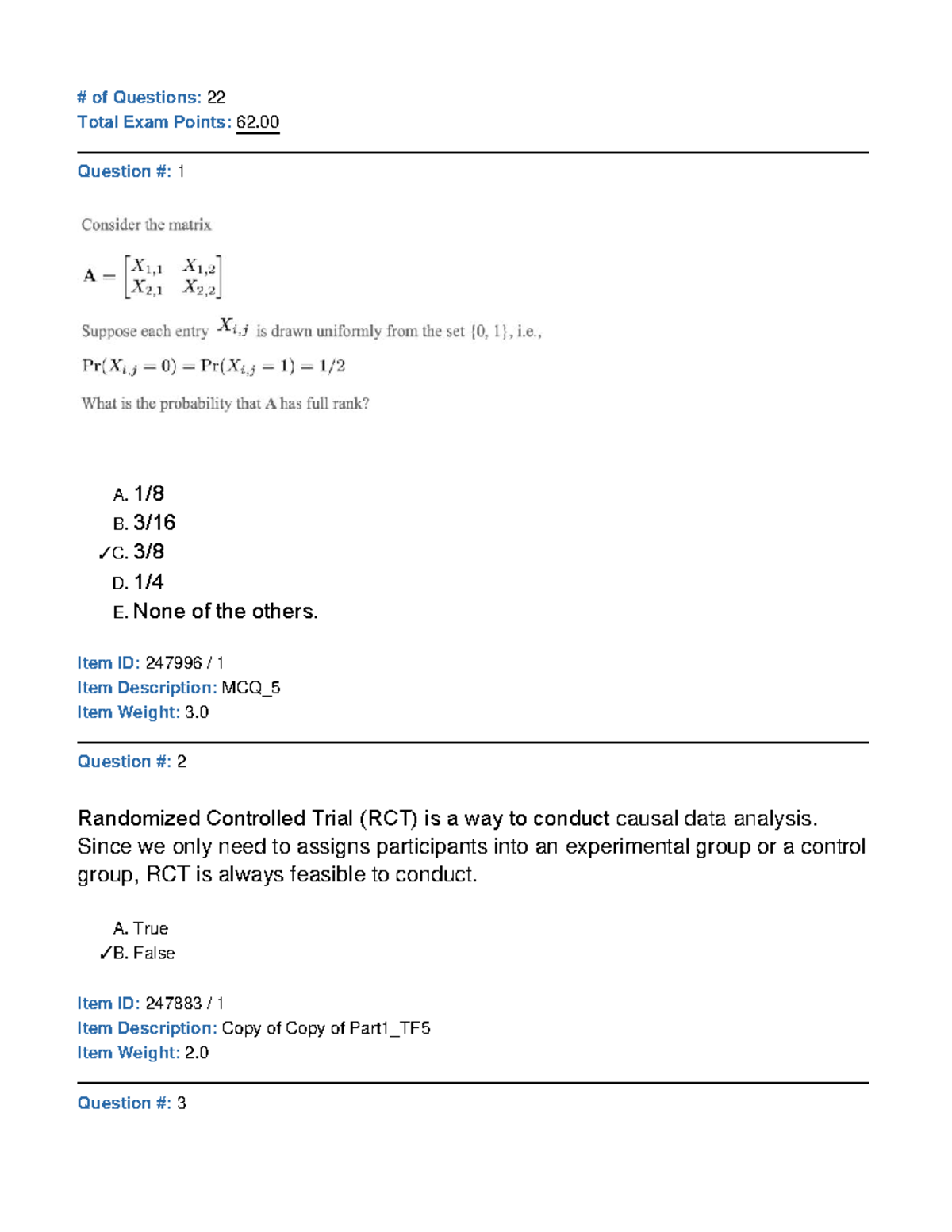 EE2211-AY2324-Sem2-Midterm Updated - # of Questions: 22 Total Exam Points: 62. Question #: 1 A ...