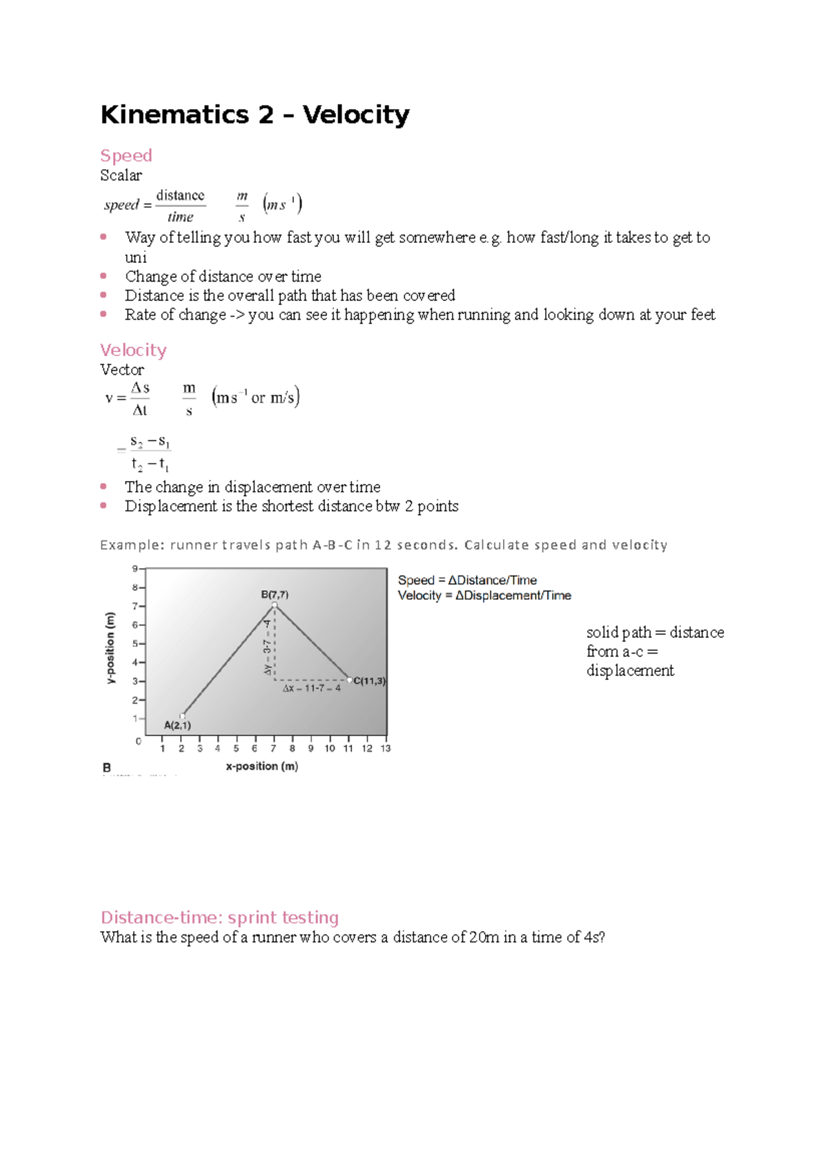 Kinematics 2s - how fast/long it takes to get to uni Change of distance ...