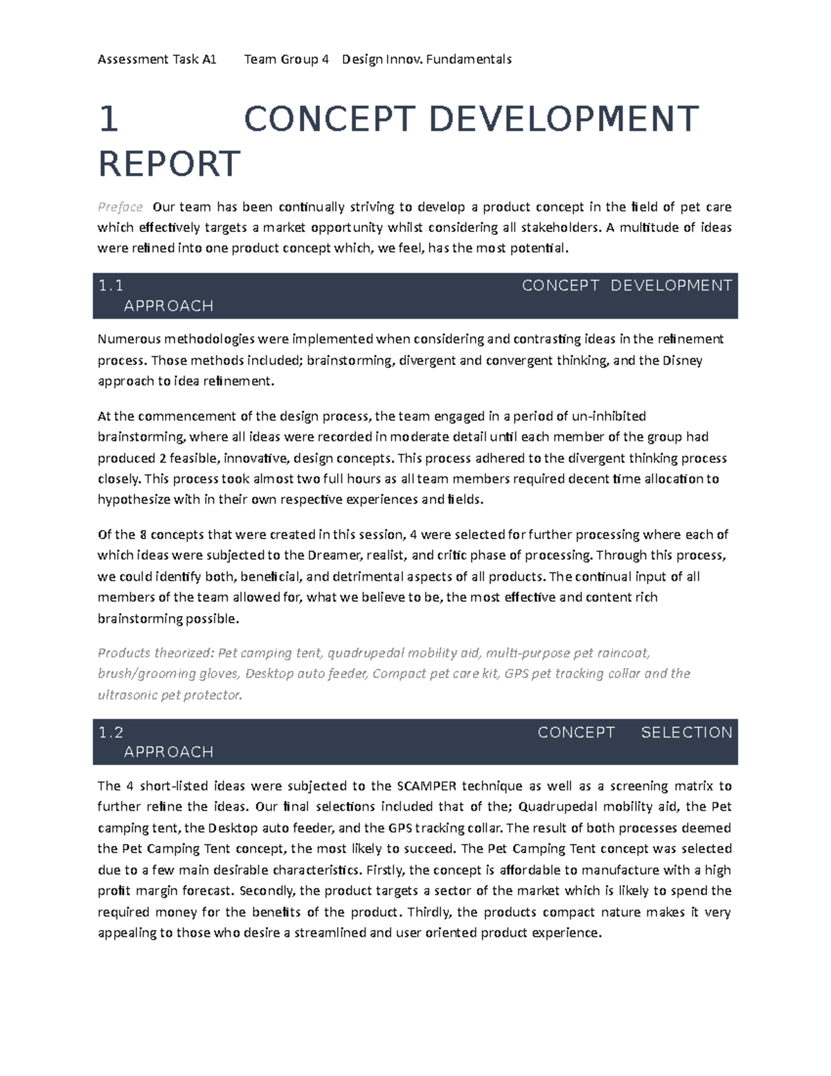 A2 Concept Development Report - Assessment Task A1 Team Group 4 Design ...