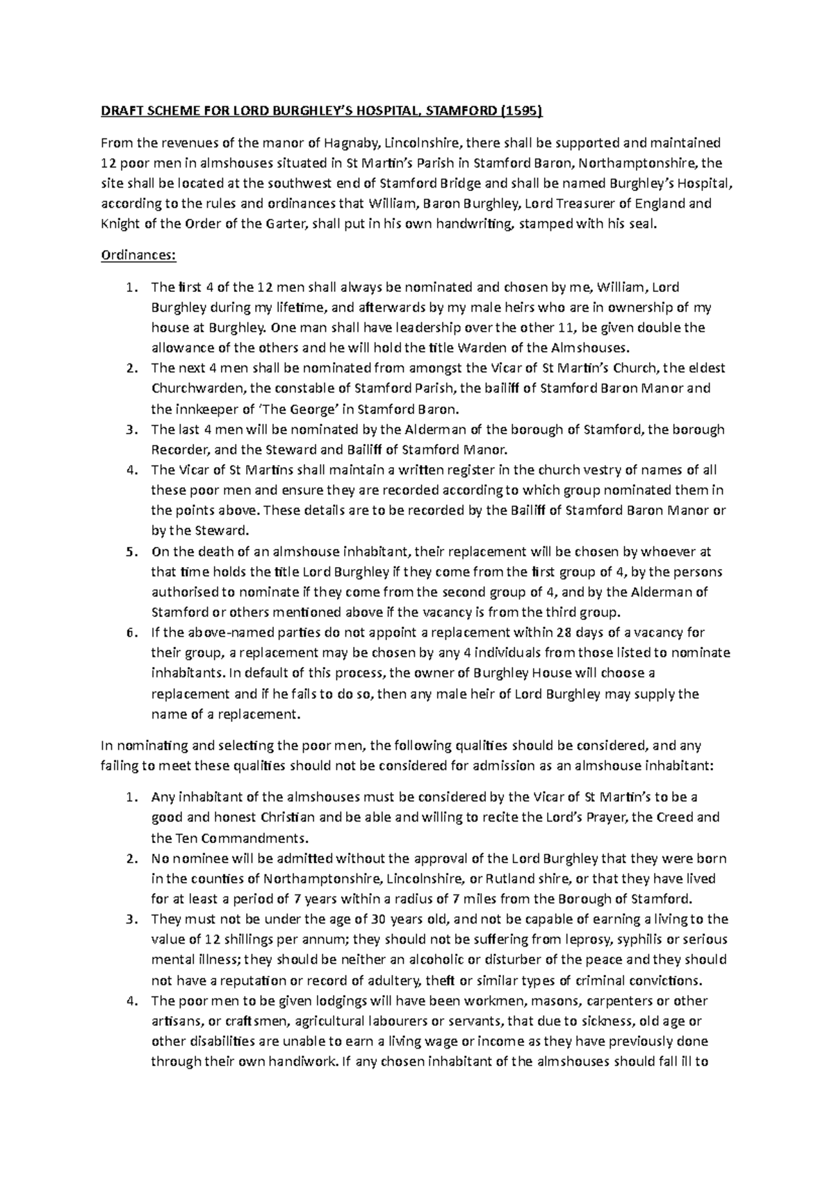 3b. Draft Scheme for Lord Burghley's Hospital, Stamford - DRAFT SCHEME ...