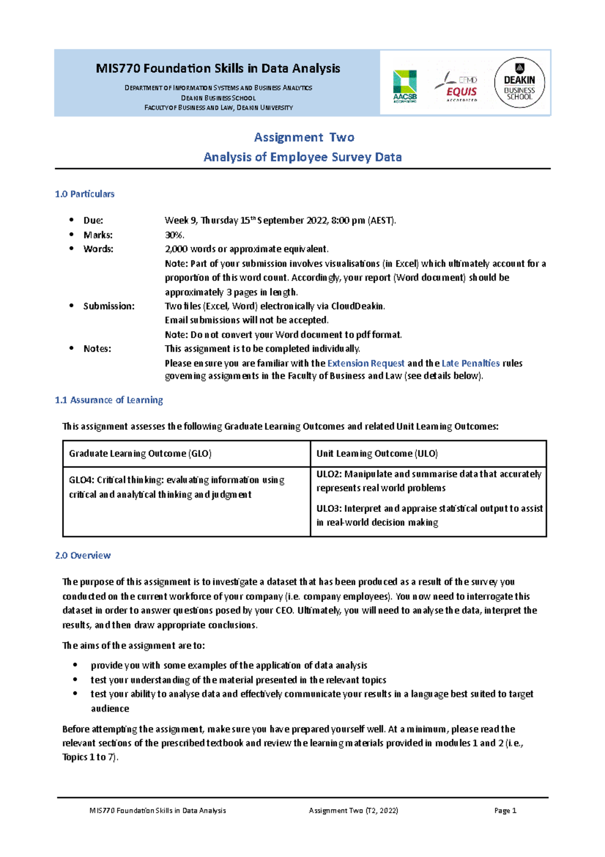 MIS770 T2 2022 Aassignment 2 - MIS770 Foundation Skills in Data Analysis Assignment Two (T2 ...