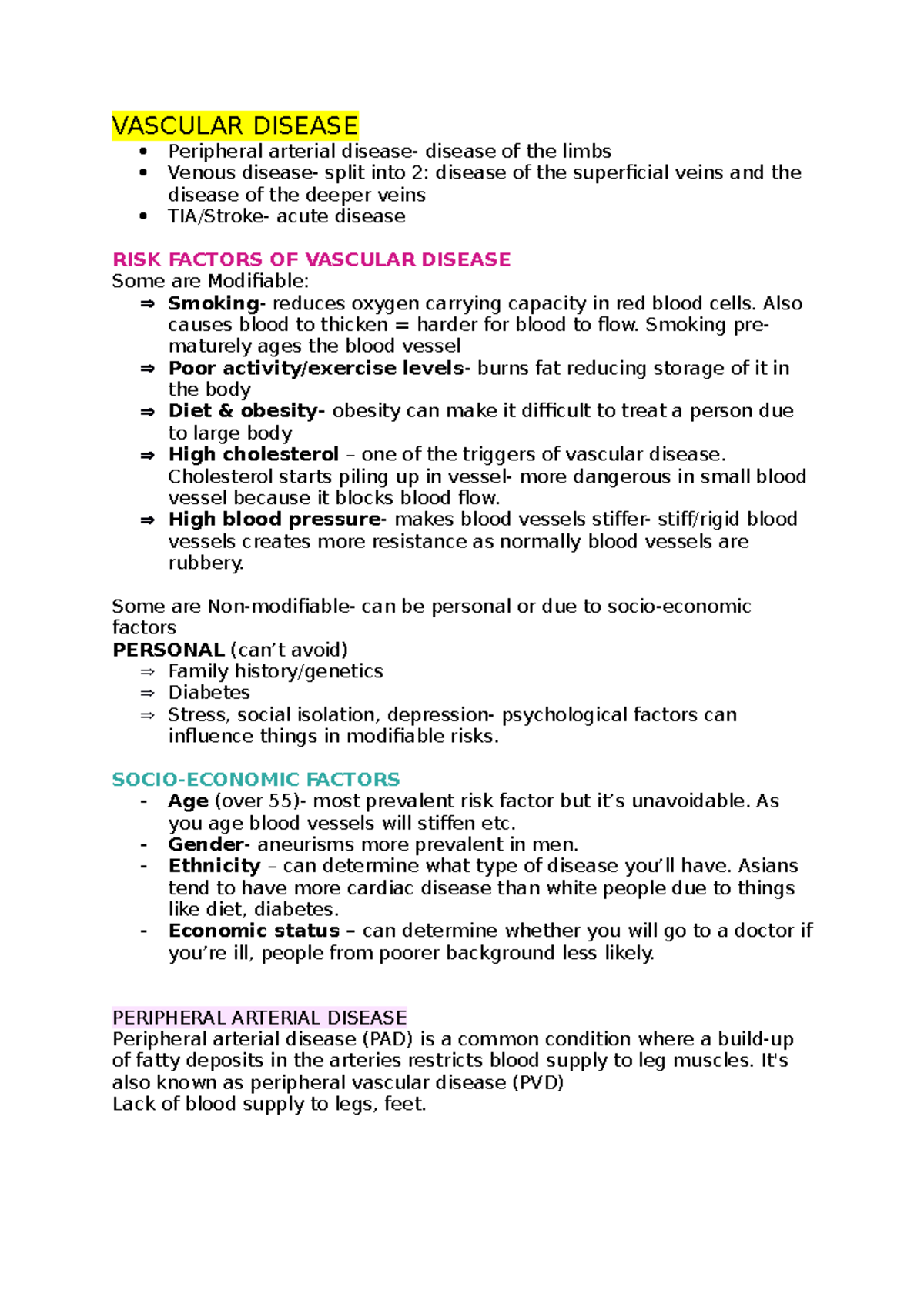 Vascular Disease - Lecture notes 3 - VASCULAR DISEASE Peripheral ...