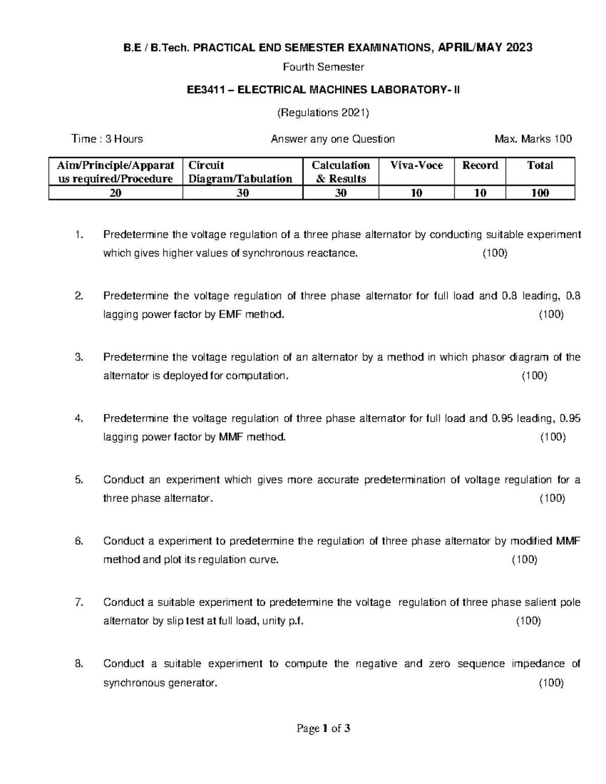 EE3411 SET4 - nil - Page 1 of 3 B / B. PRACTICAL END SEMESTER EXAMINATIONS, APRIL/MAY 2023 ...