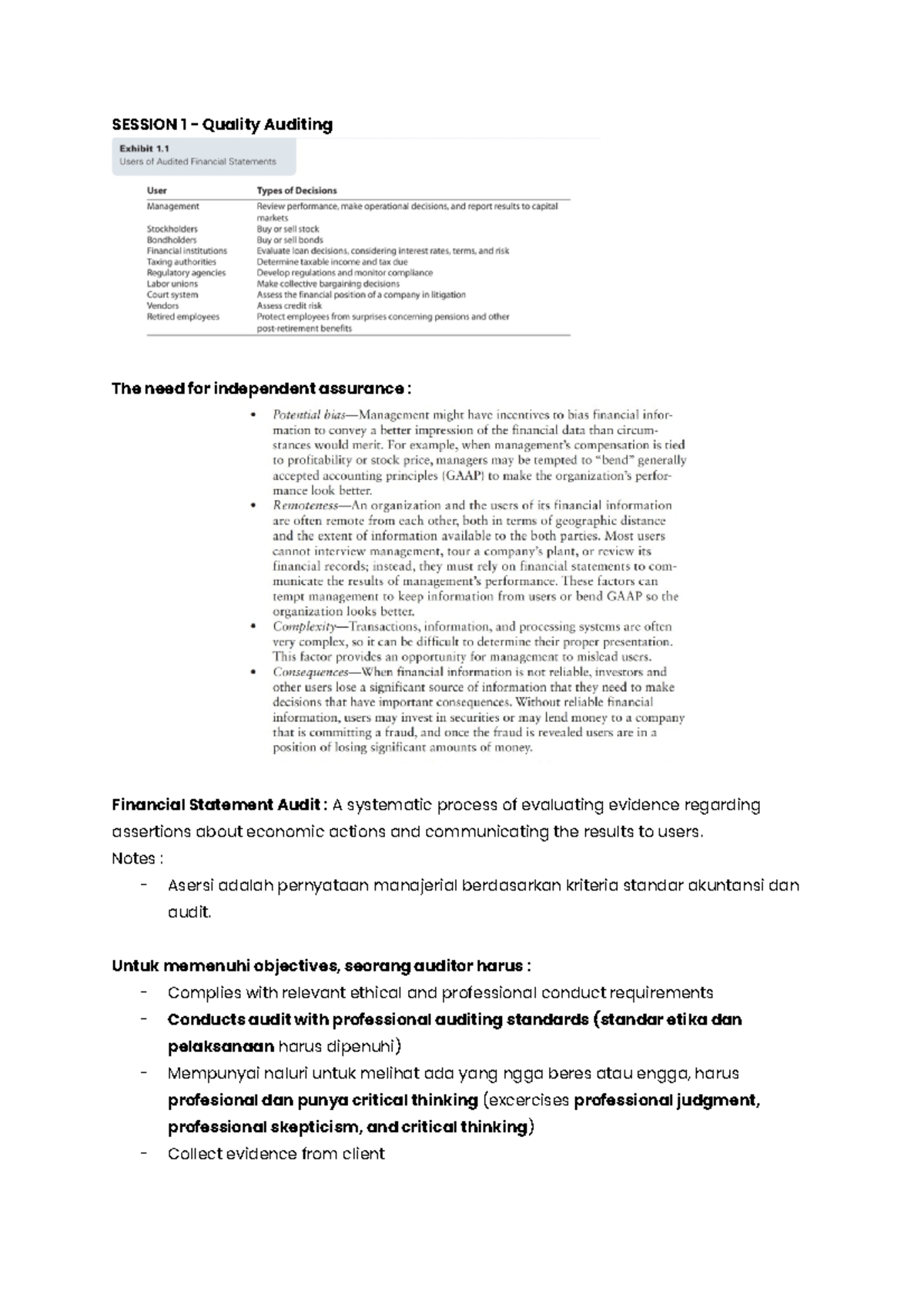 FIN Audit jn - asddasdasdasdasd - SESSION 1 - Quality Auditing The need for independent ...