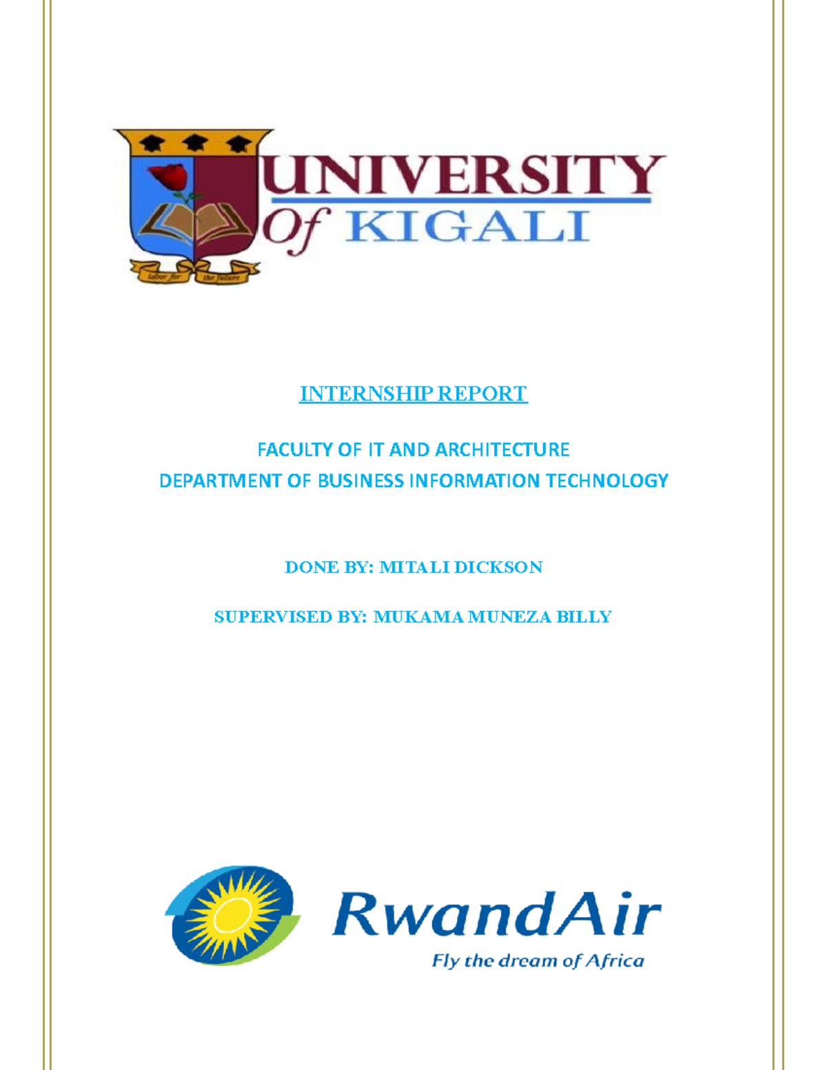 Internship report Cmplt - INTERNSHIP REPORT FACULTY OF IT AND ...