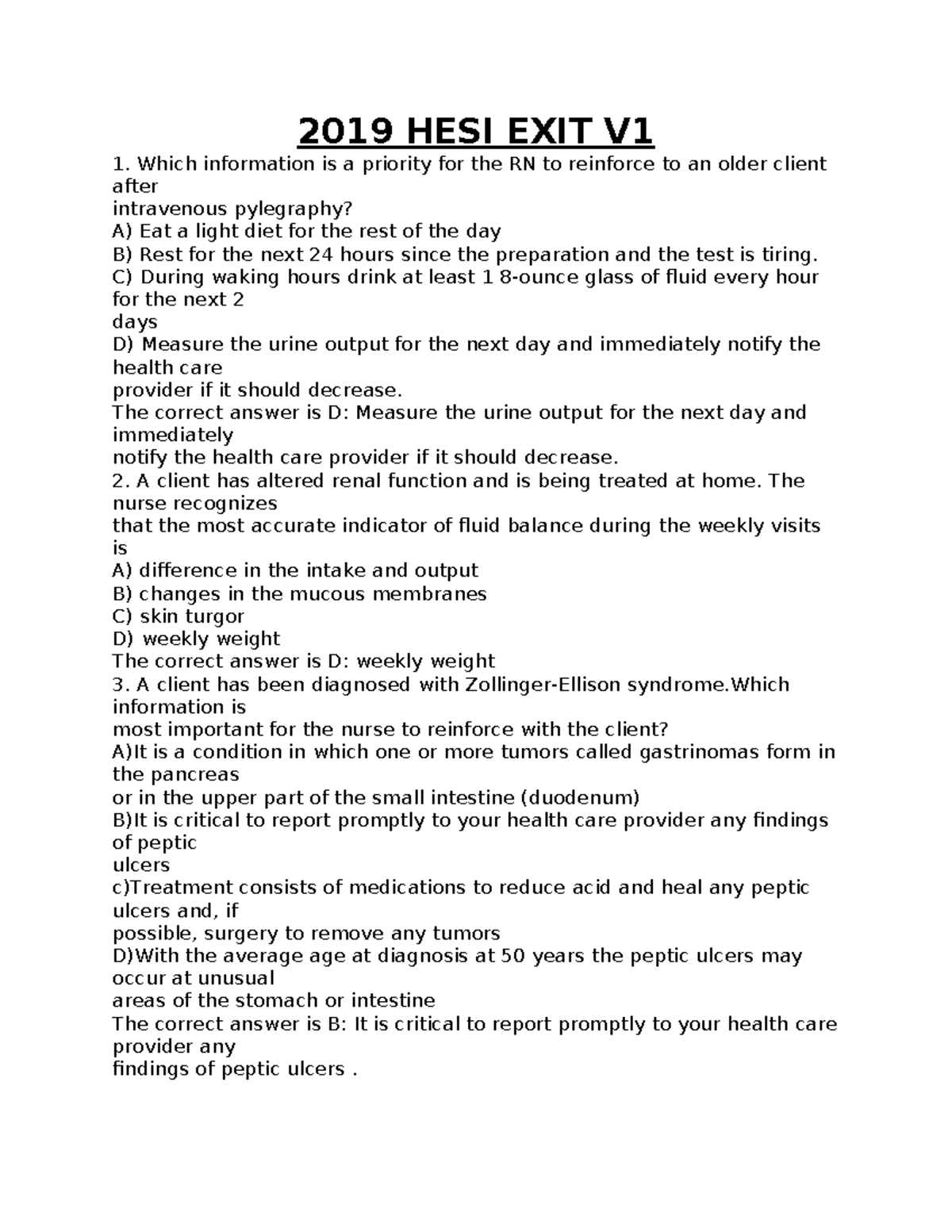 Exit - Ugvj - 2019 HESI EXIT V Which information is a priority for the ...