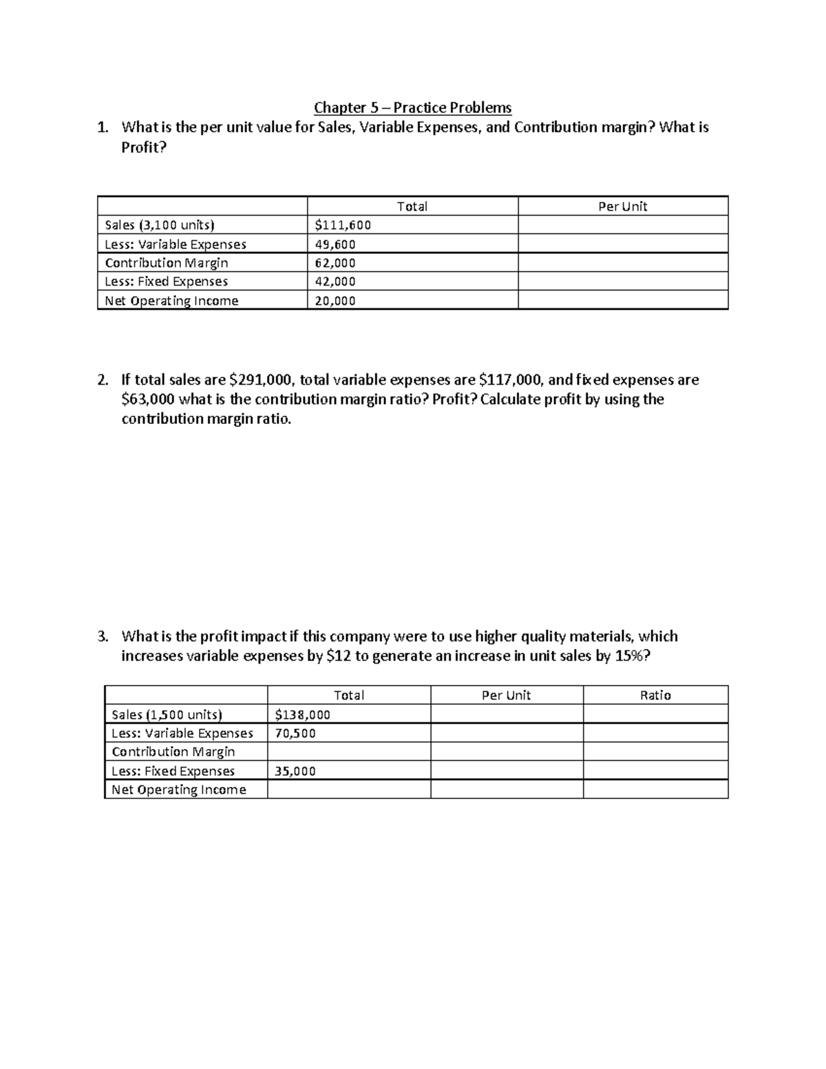 Chapter 5 - Practice Problems - Chapter 5 – Practice Problems What is ...