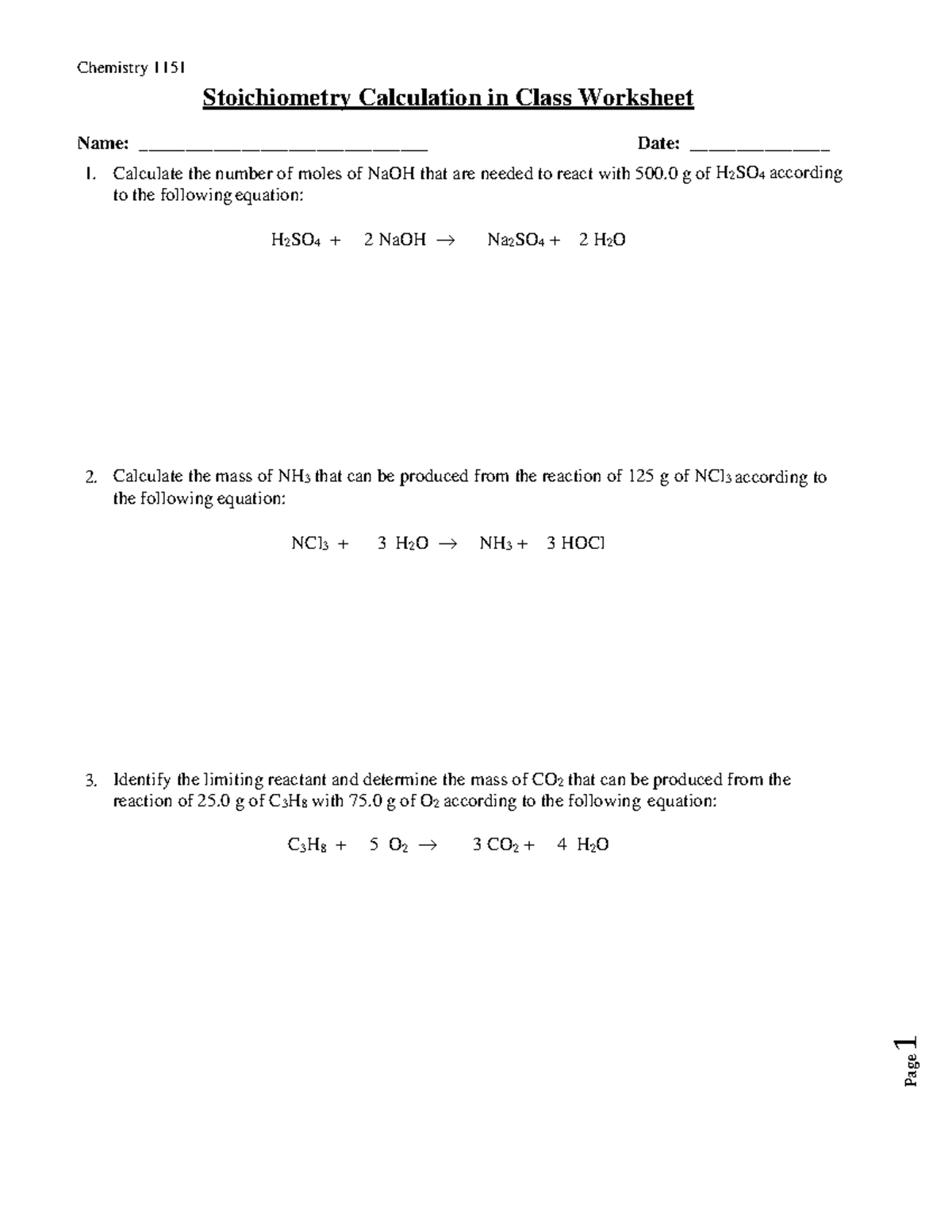 Stoichiometry In Class Worksheet - Stoichiometry Calculation in Class ...