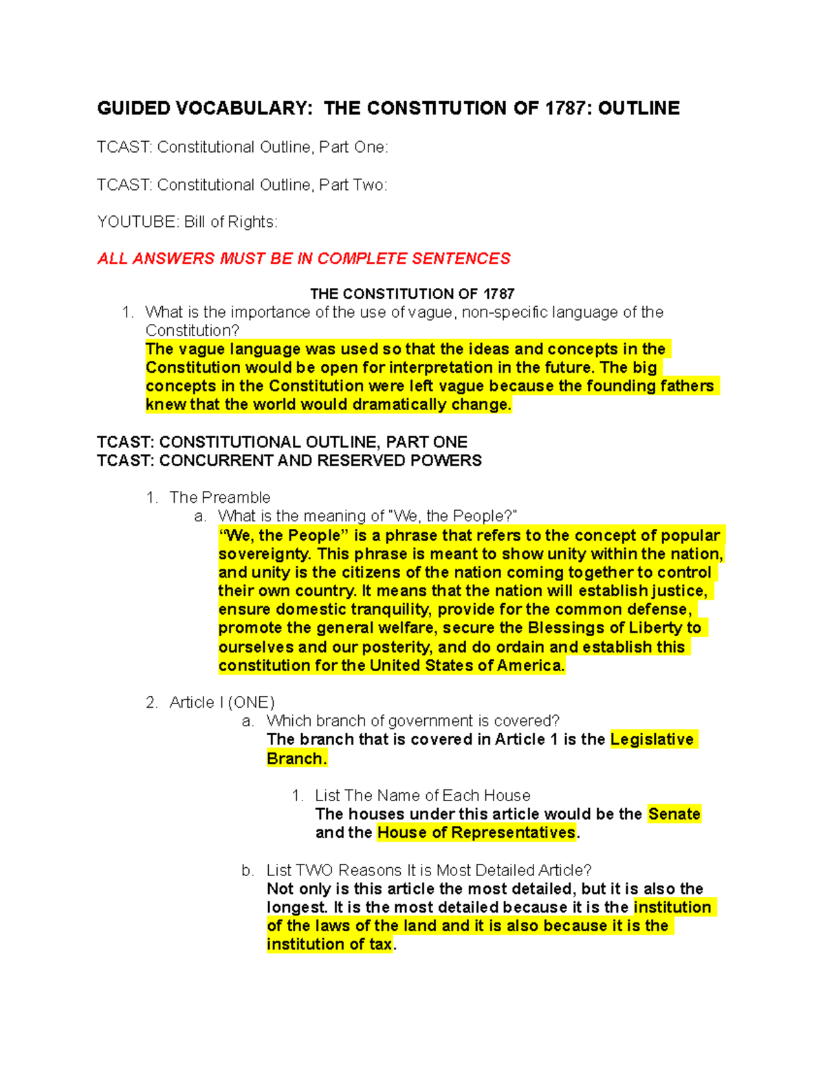 GV Constitution Outline 2023 - GUIDED VOCABULARY: THE CONSTITUTION OF ...