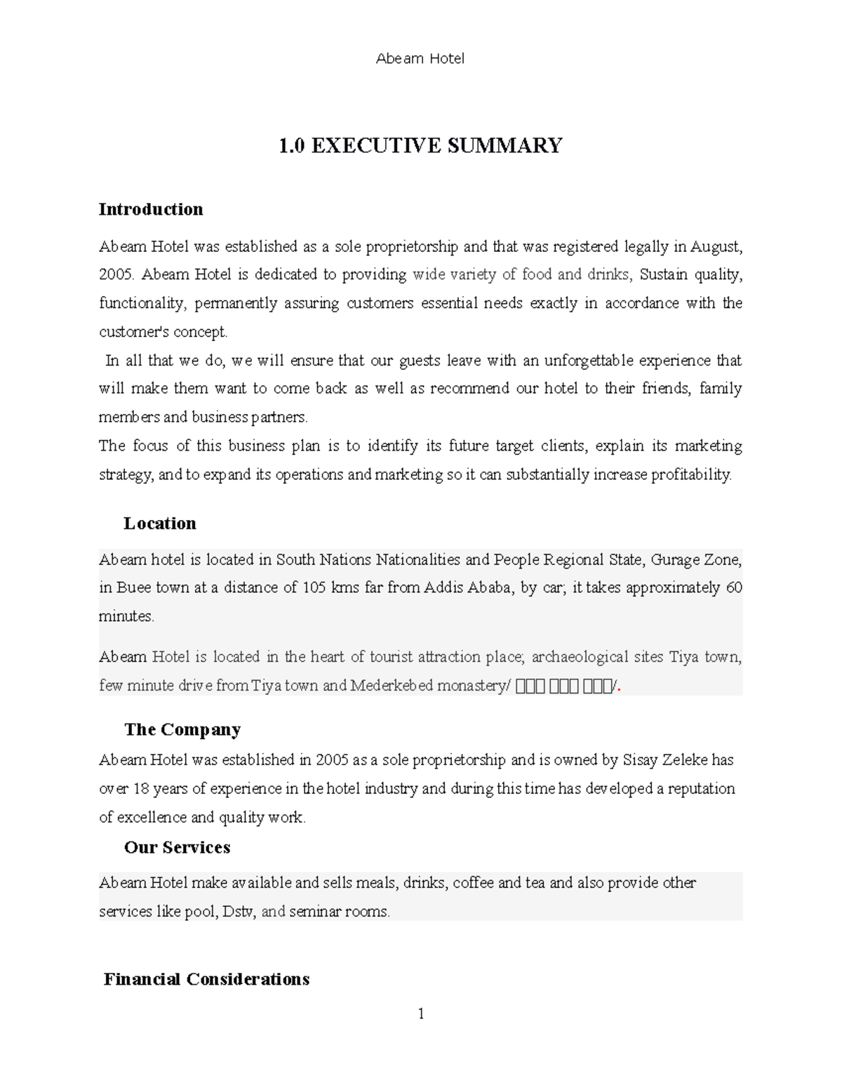 426256834 Business Plan on Hotel - 1 EXECUTIVE SUMMARY Introduction ...