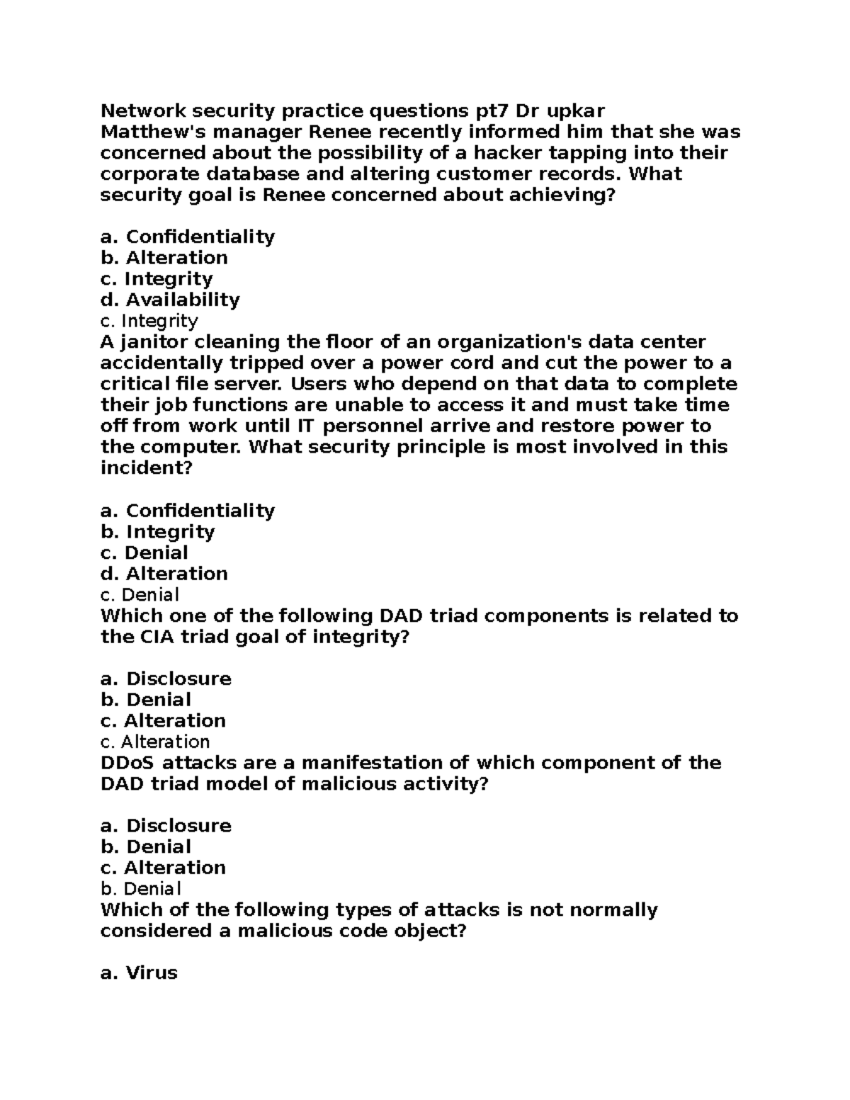 Network security practice questions pt7 Dr upkar - What security goal ...