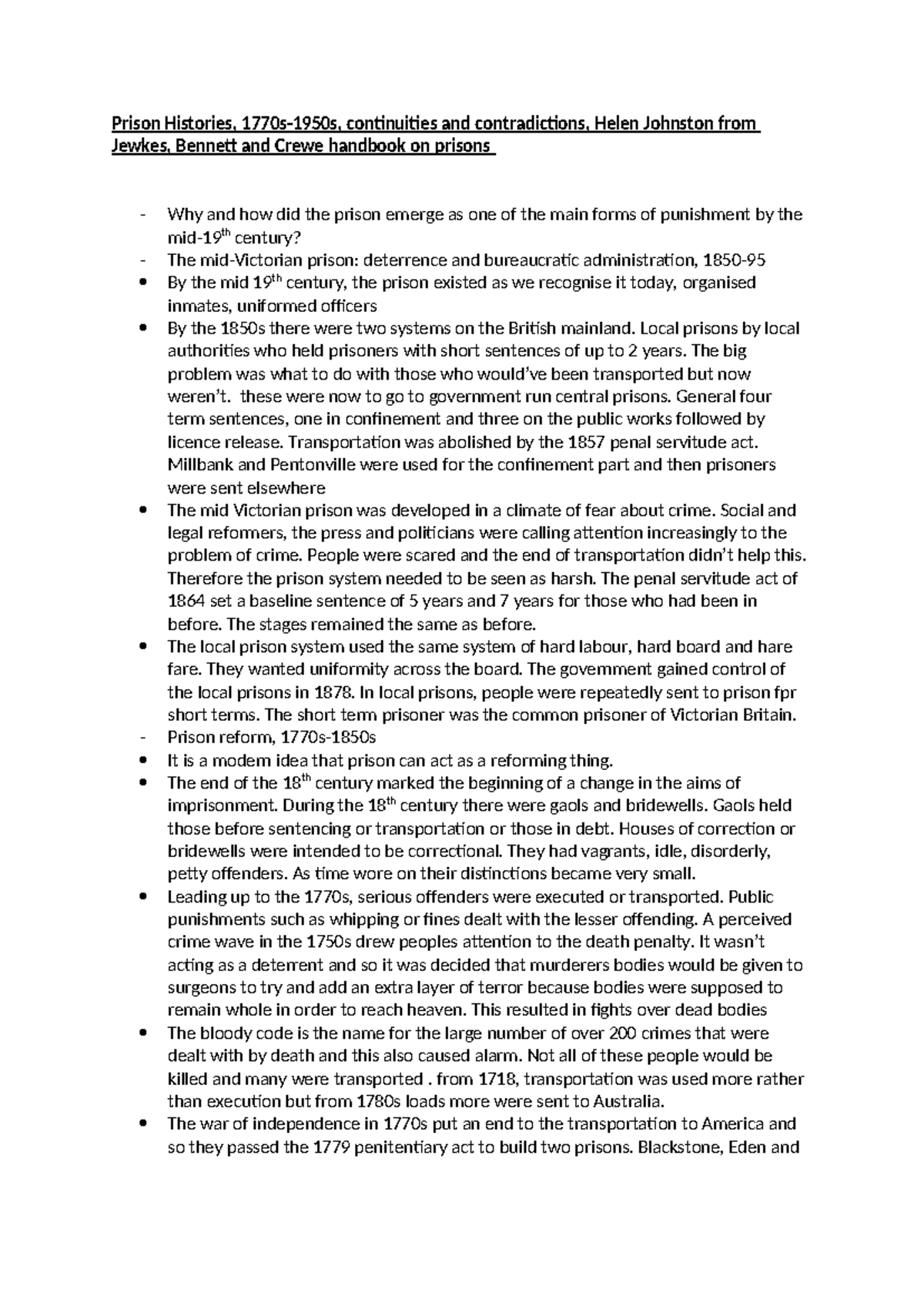 P+P Reading 1 - lecture 1 - Prison Histories, 1770s-1950s, continuities ...