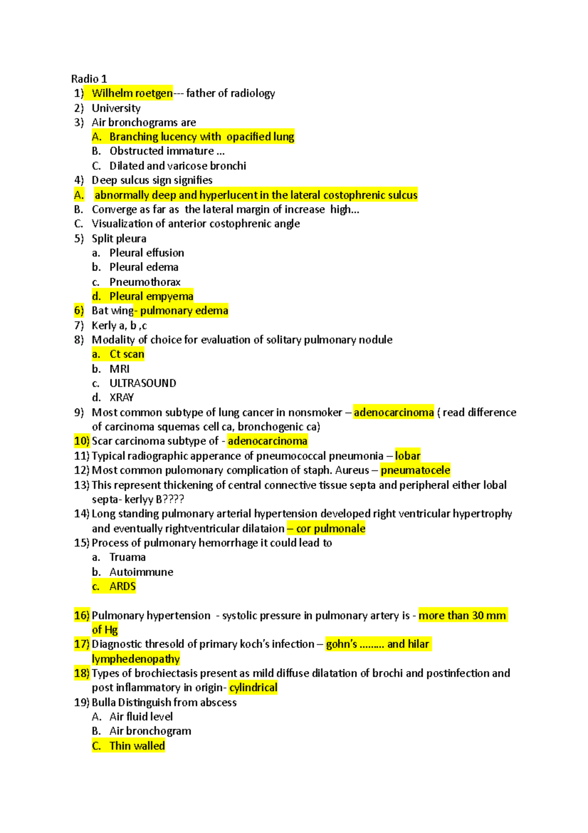 radiology 1nd Exam, questions and answers - Radio 1 1) Wilhelm roetgen ...