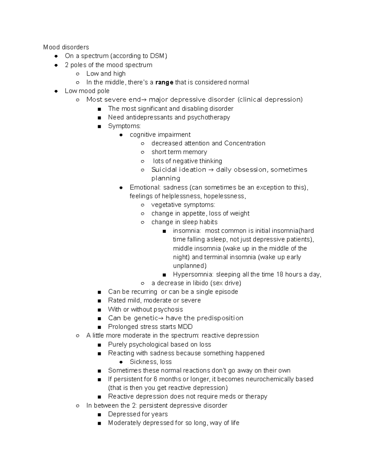 Chapter 8 in class notes - Mood disorders On a spectrum (according to ...