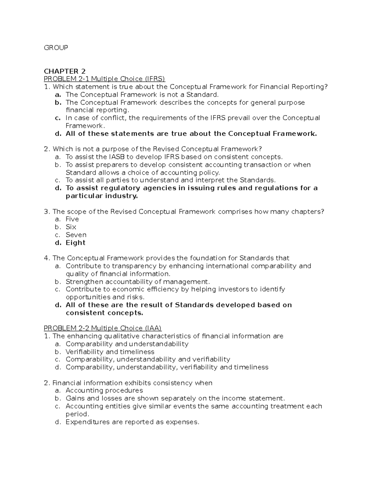 Conceptual Framework and Accounting Standards Chapter 2-7 Answer Sheet ...