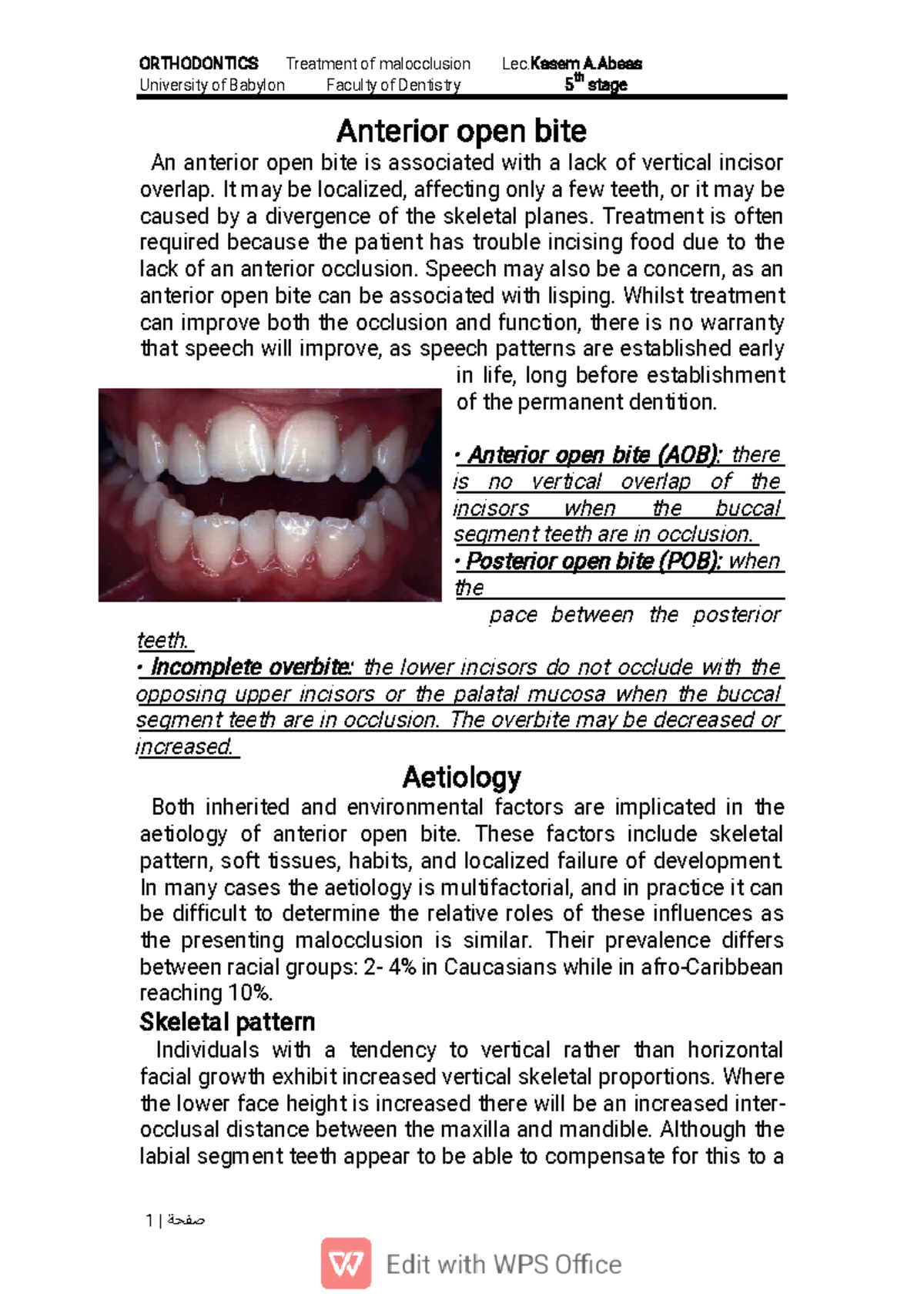 Open bite mgt - University of Babylon Faculty of Dentistry 5 th stage ...