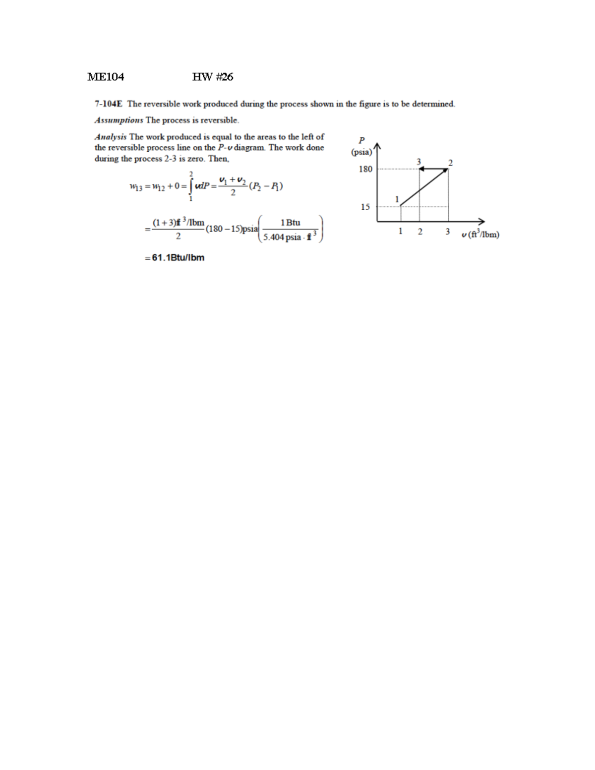 ME104 Fall2015 HW26 Soln - ME104 HW The reversible work produced during the process shown in the ...