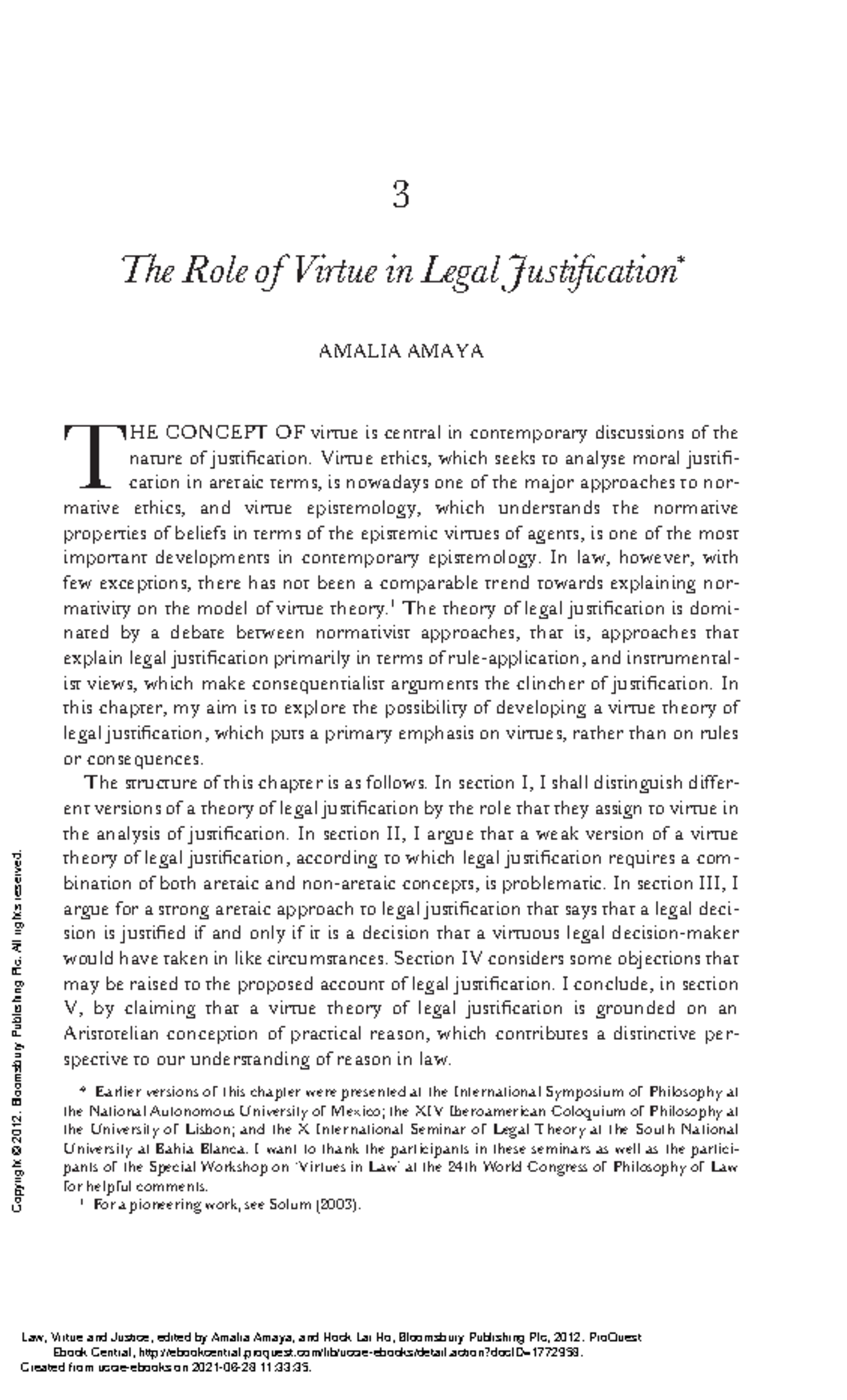 Amaya The Role of Virtue in Legal Justification - 3 The Role of Virtue ...