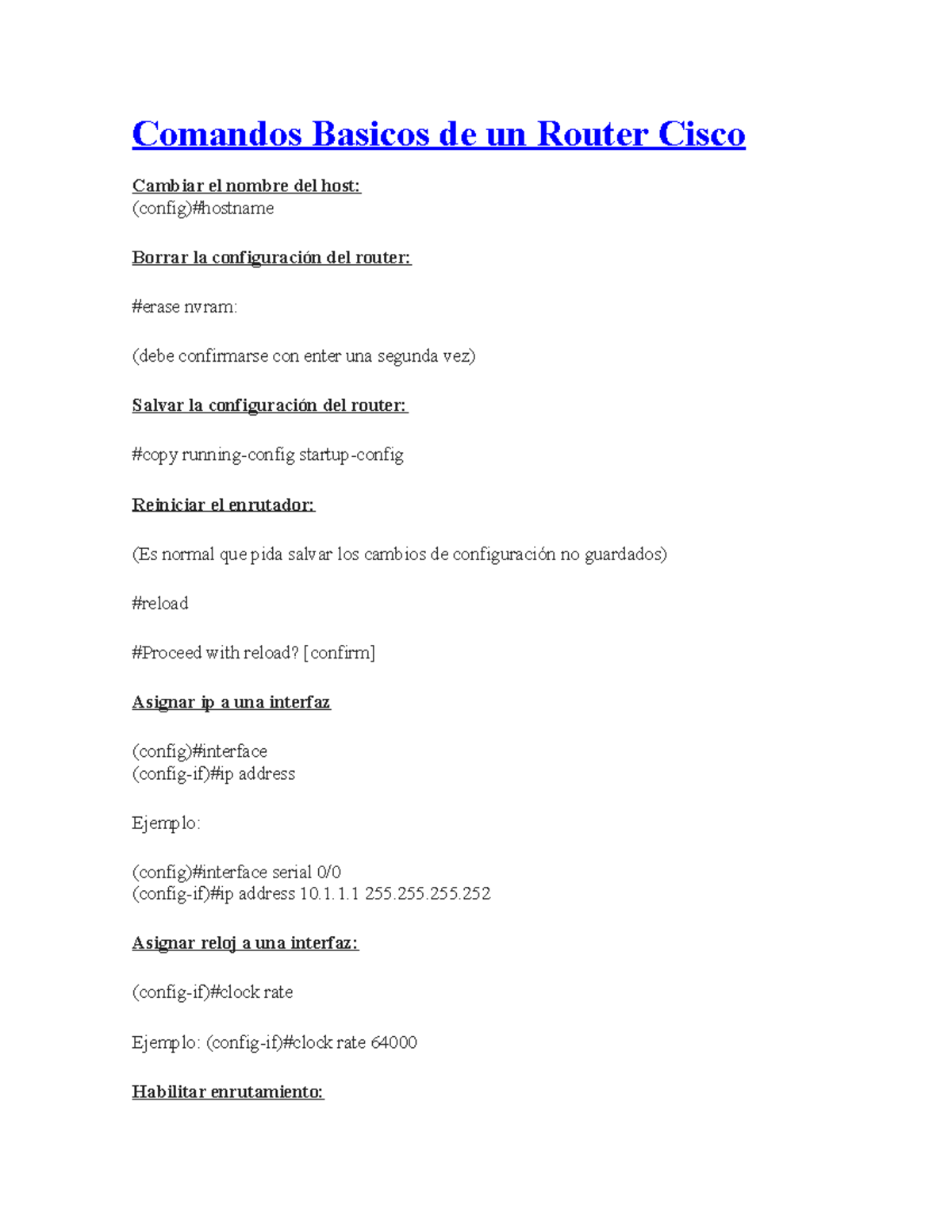 Comandos Basicos de un Router CLI - Comandos Basicos de un Router Cisco Cambiar el nombre del ...