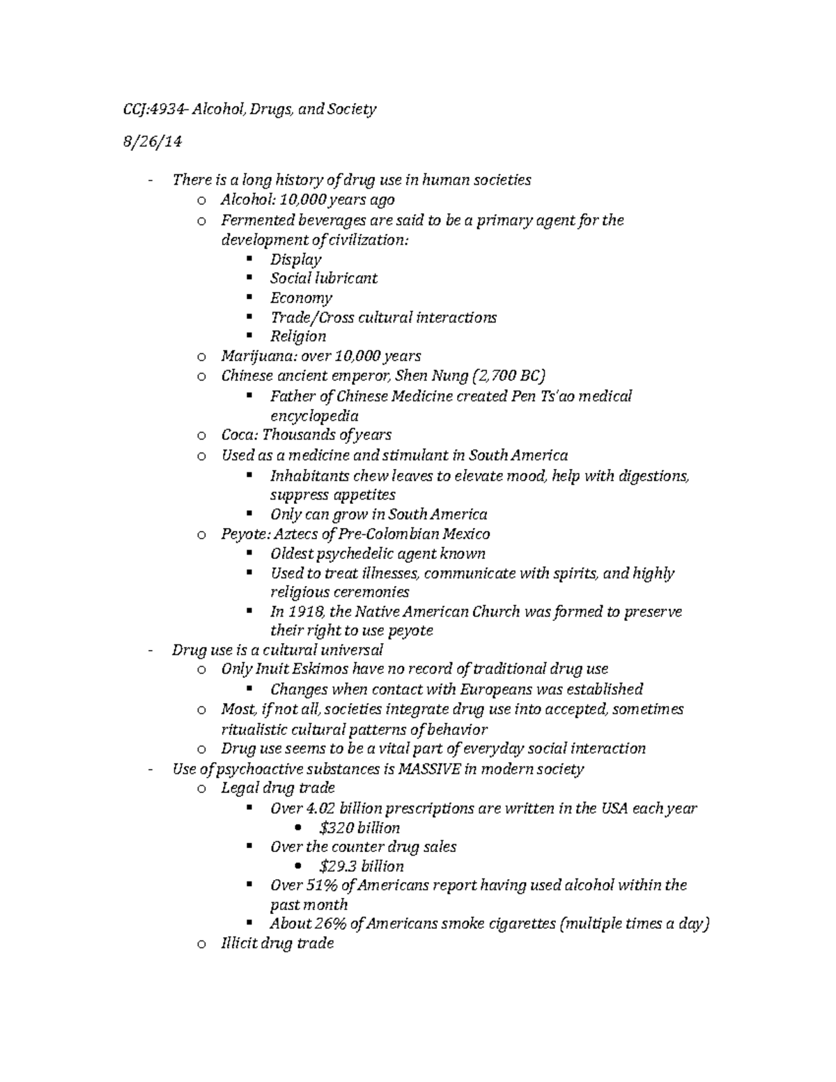 Lecture notes - Alcohol, drugs and society - Alcohol, Drugs, and ...