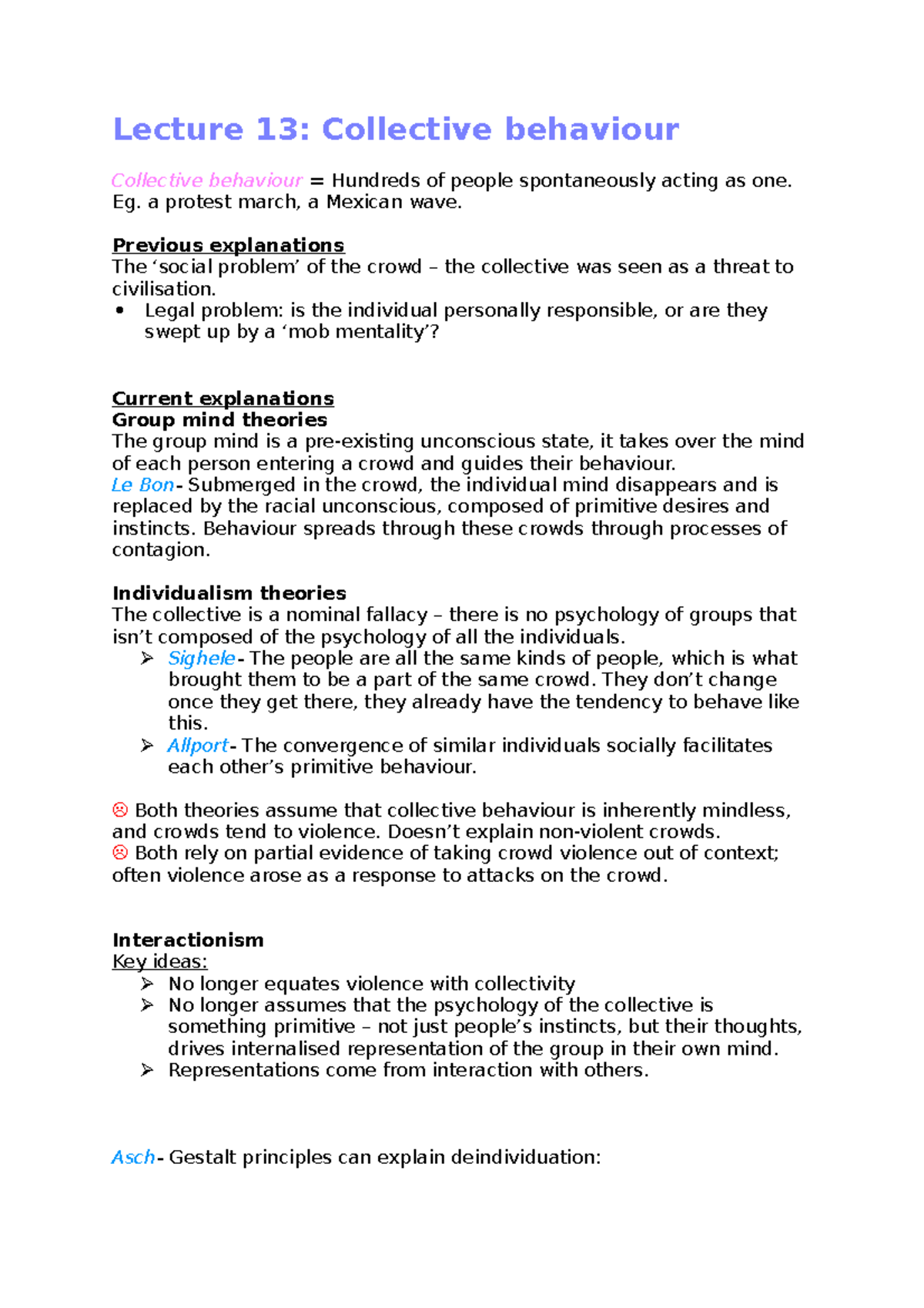 Lecture 13- Collective behaviour - Lecture 13: Collective behaviour ...