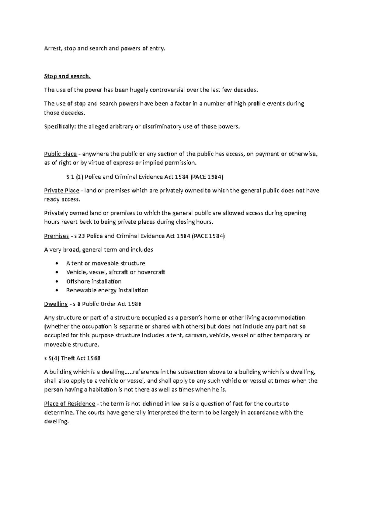 arrests, stop and search, PACE - Arrest, stop and search and powers of ...