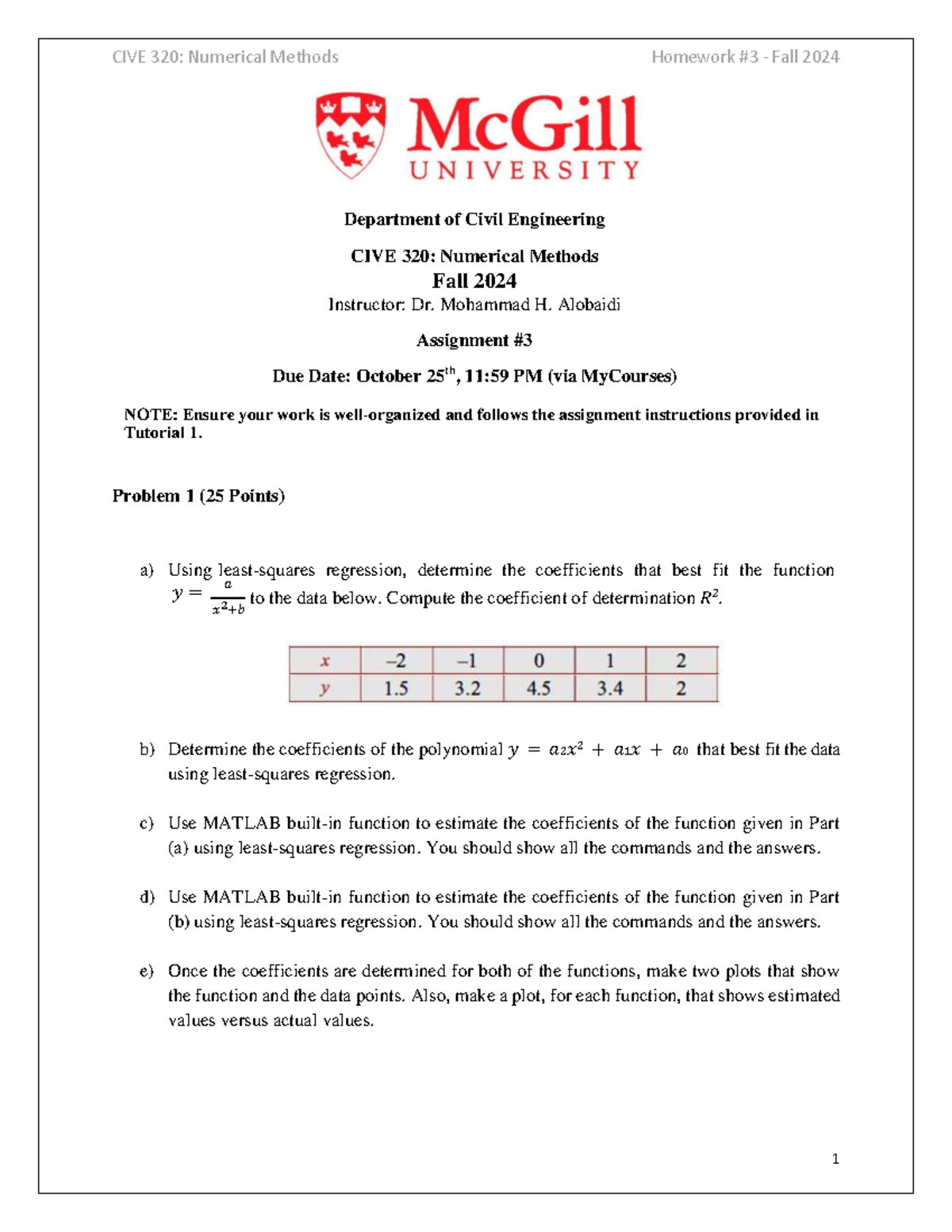 CIVE 320 - Assignment 3 - assignemtn 3 - CIVE 320: Numerical Methods ...