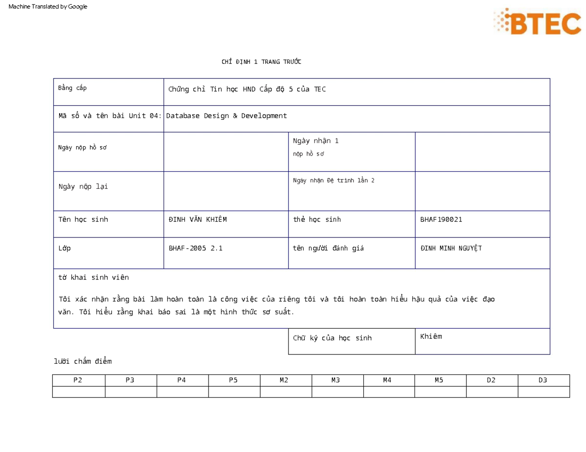 ASM2 (1) - ASM1 - M Tên học sinh CHỈ ĐỊNH 1 TRANG TRƯỚC Tôi xác nhận ...
