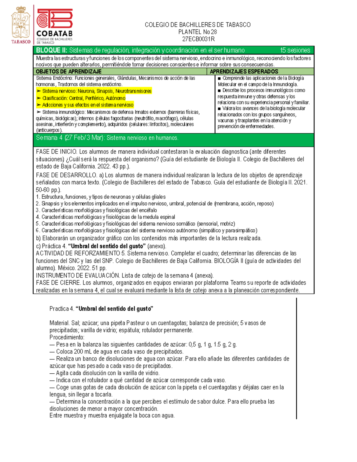 PDB2 B2 semana 4 - COLEGIO DE BACHILLERES DE TABASCO PLANTEL No 28 ...