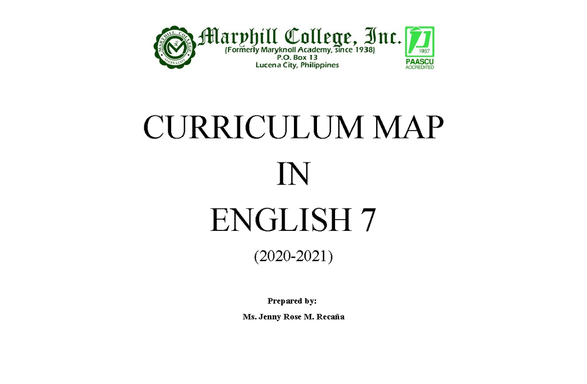 1-curr-map-2020-2021 - CURRICULUM MAP IN ENGLISH 7 (2020-2021) Prepared ...