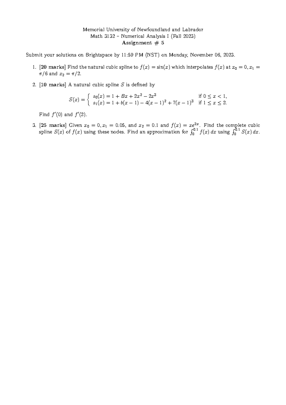 Math 3132 assignment 5 - Math 3132 - Memorial University of ...