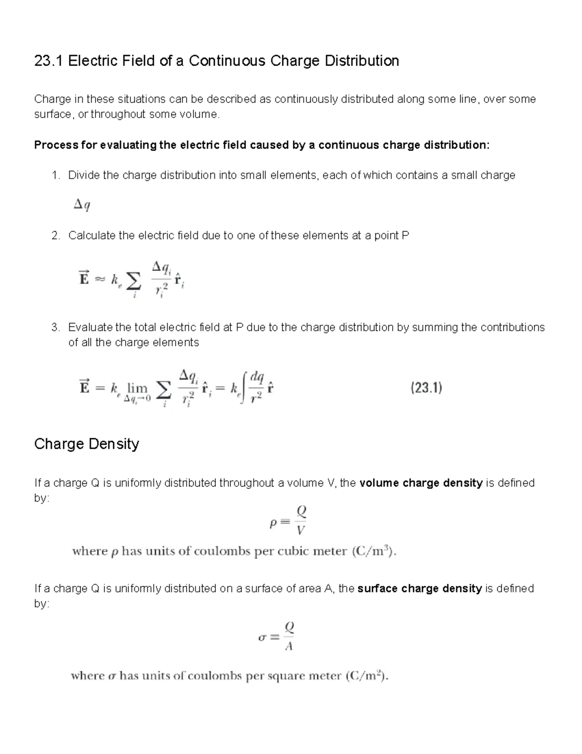 Chapter 23 - Continuous Charge Distribution & Gauss's Law - 23 Electric ...