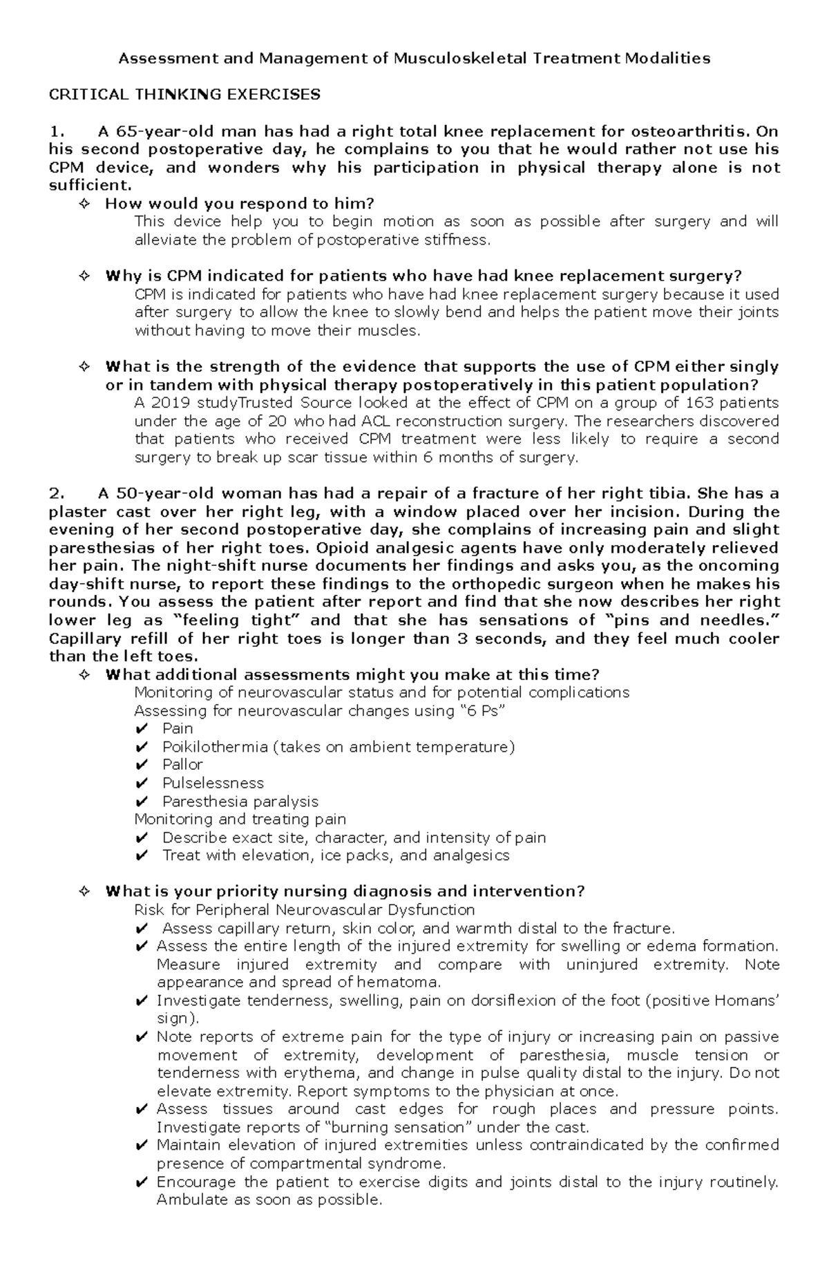 Assessment and Management of Musculoskeletal Treatment Modalities ...
